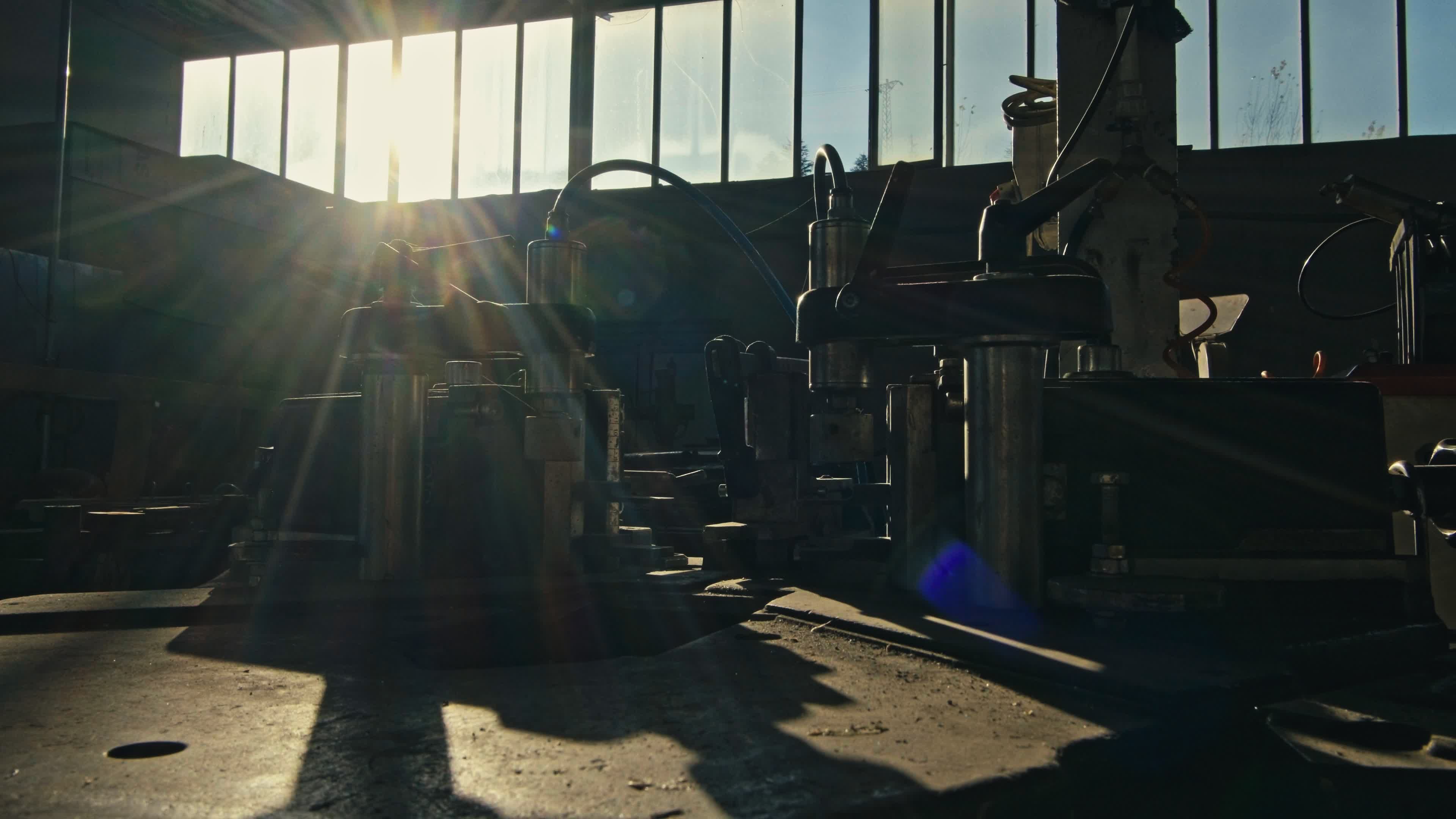 Industrial Workshop with Sunlit Machinery Free Stock Video Footage ...