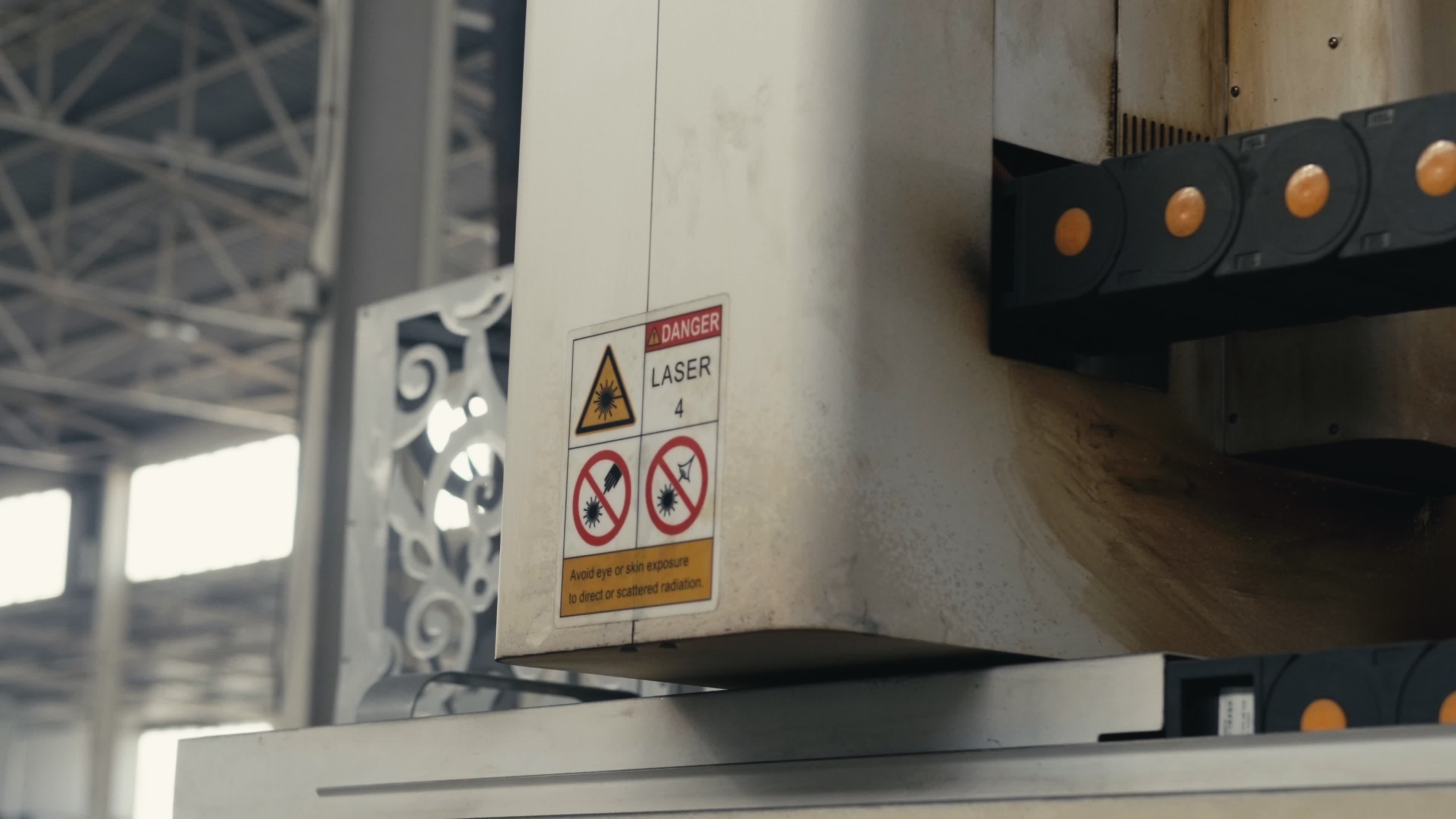 Industrial Laser Cutter with Safety Warning Sign Free Stock Video ...