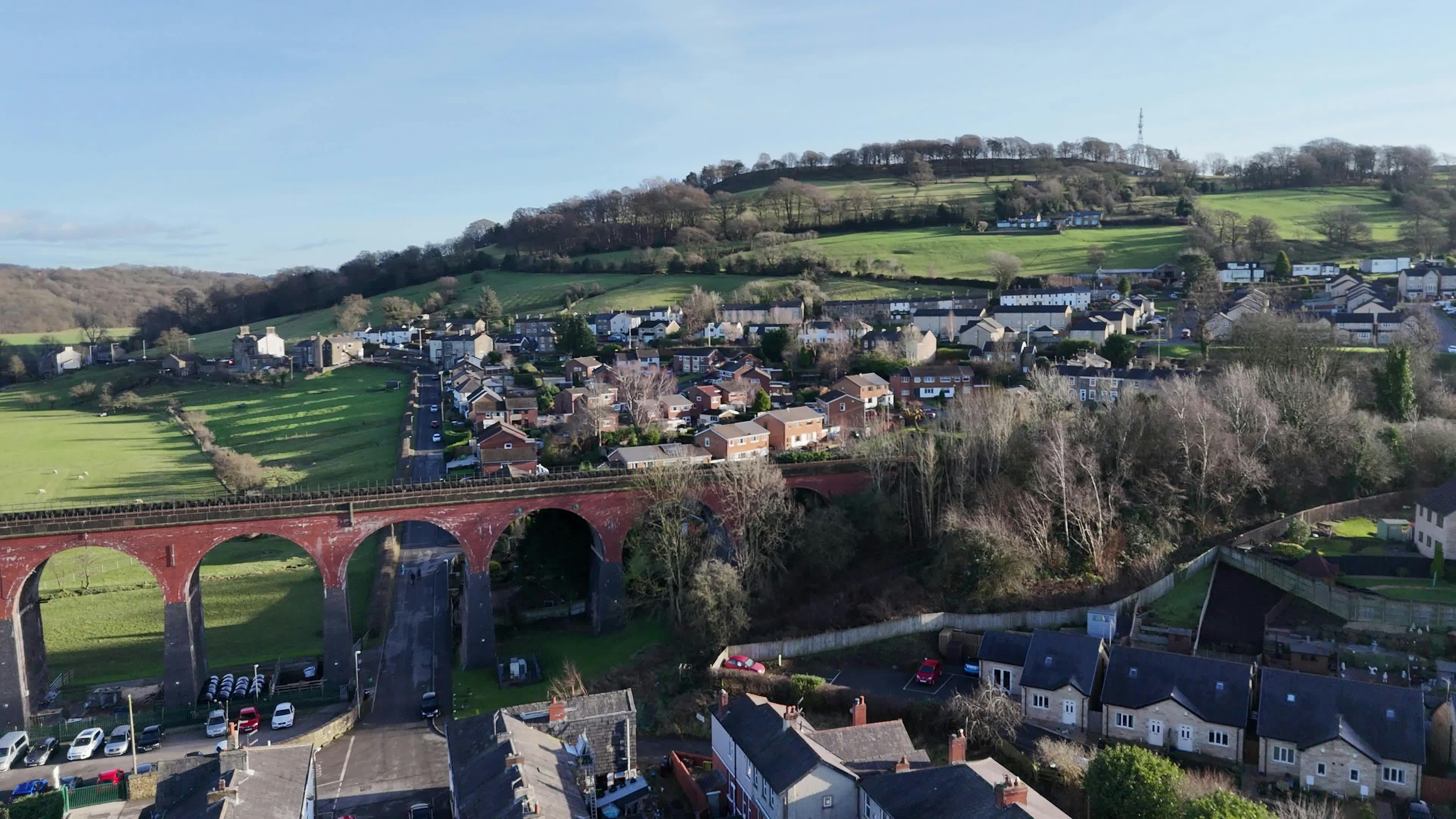 Aerial View of Viaduct and Countryside Village Free Stock Video Footage ...