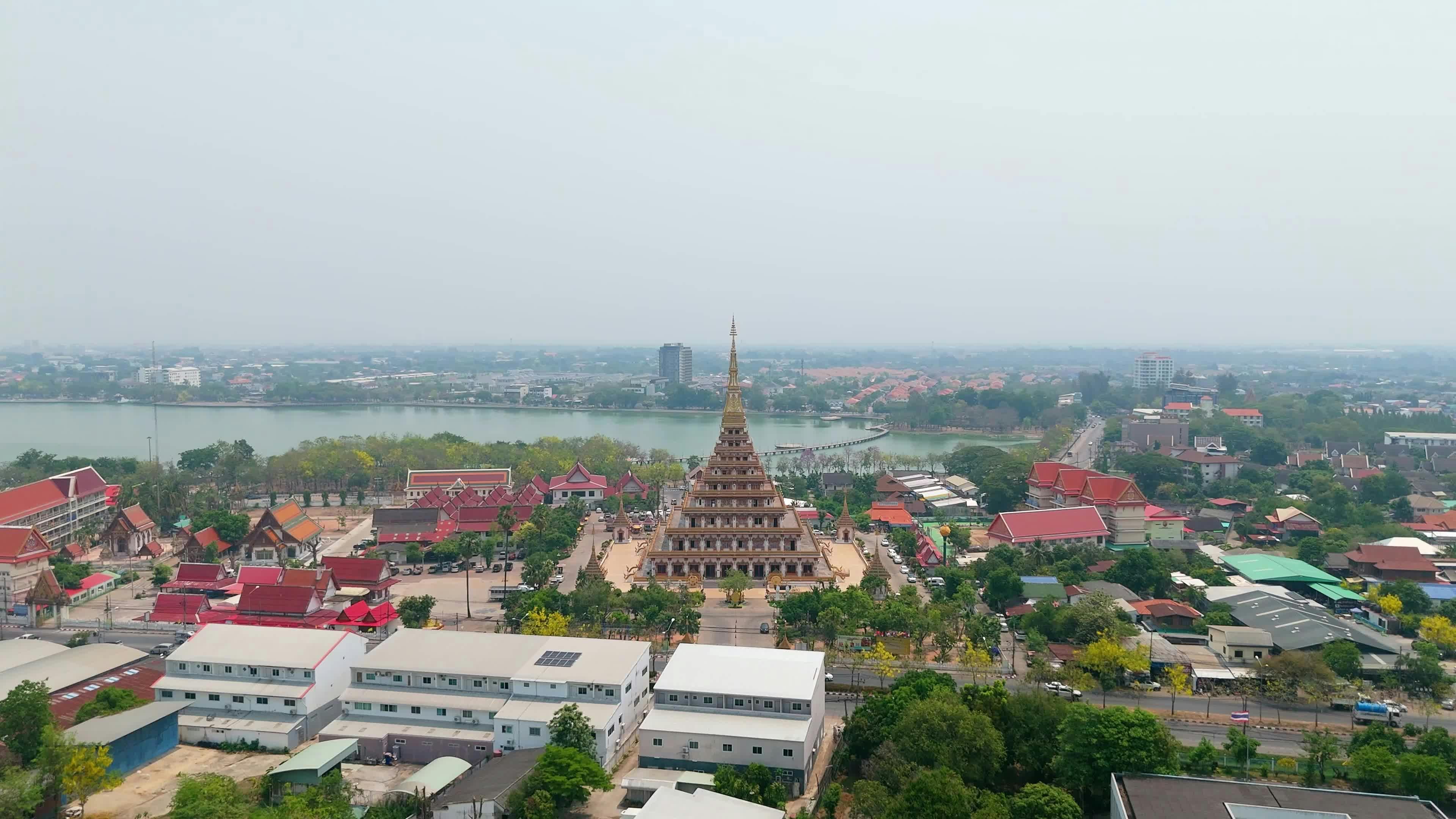 Aerial View of Thai Temple and Cityscape Free Stock Video Footage ...