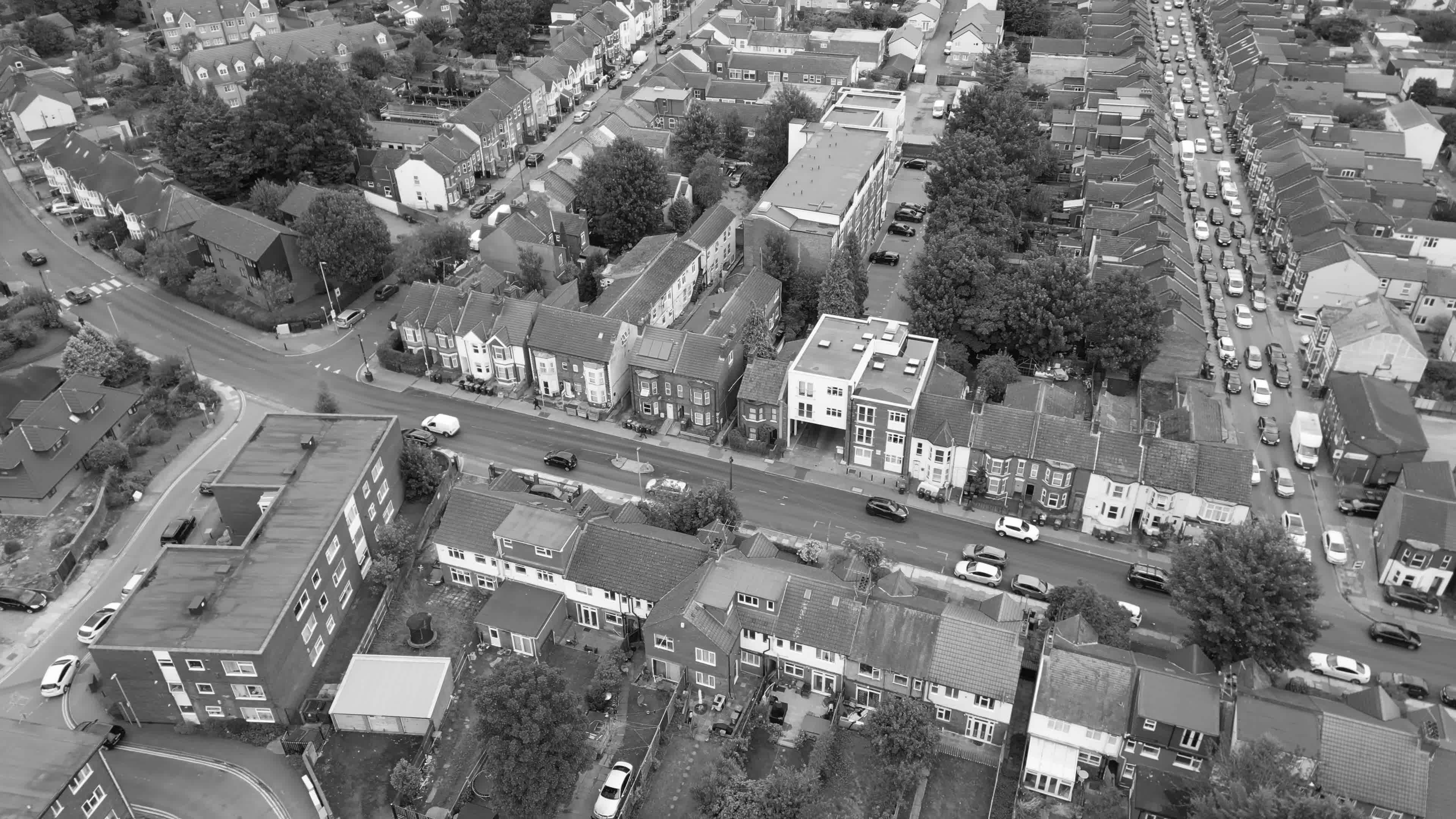 Aerial View of Urban Neighborhood Street Scene Free Stock Video Footage ...