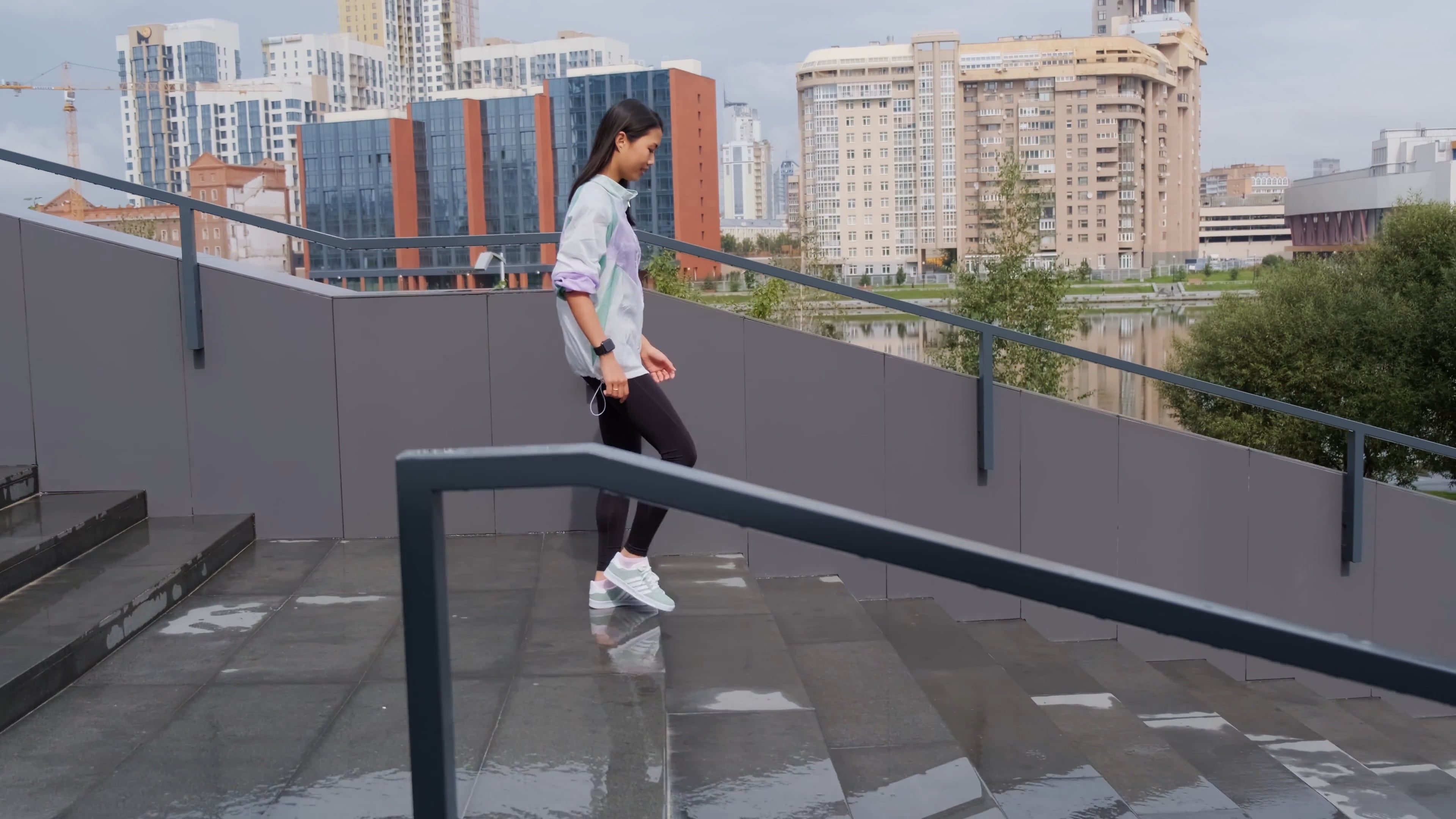Woman Doing Walking Exercises While Tracking The Time Free Stock Video ...