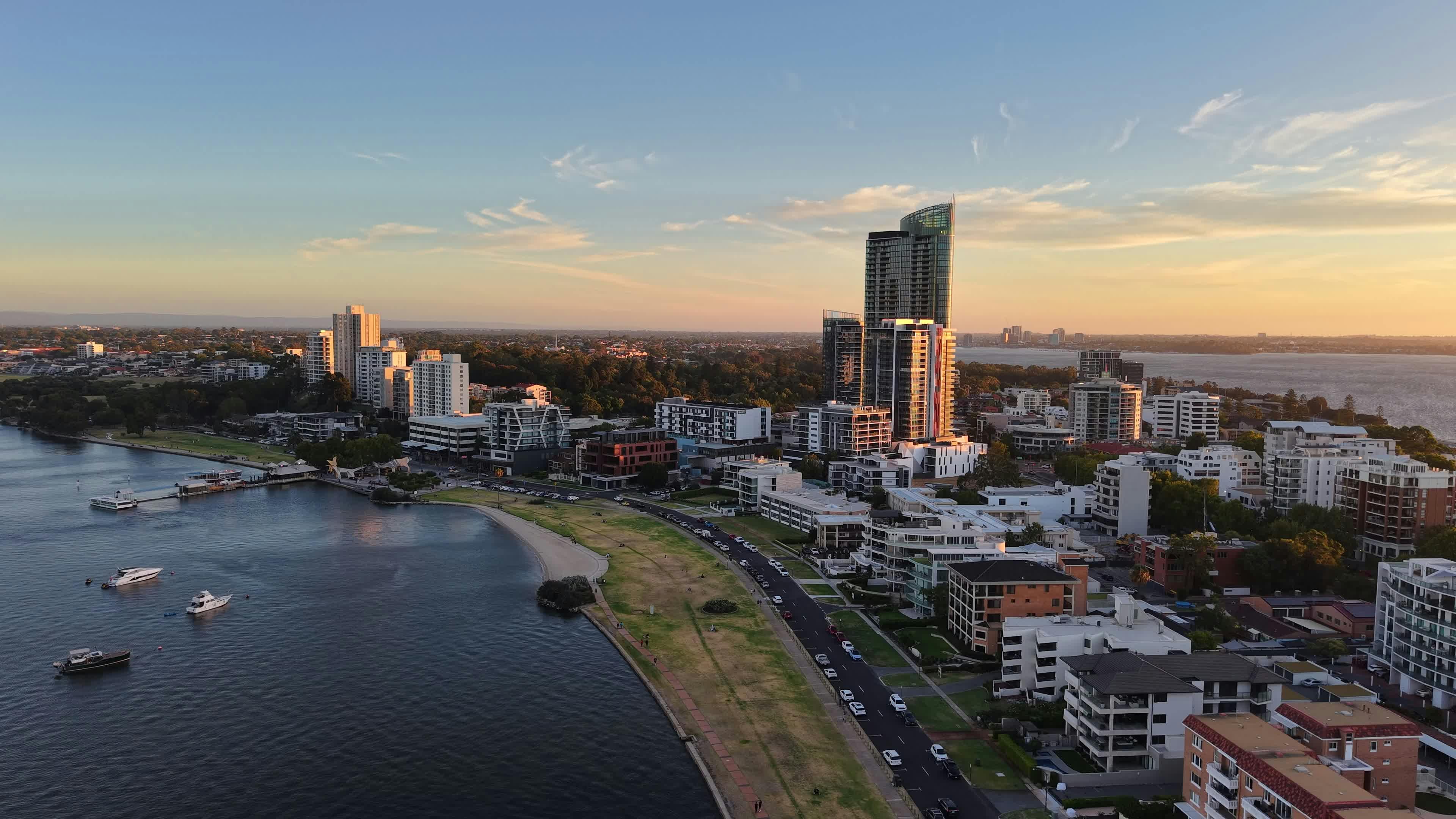 Aerial View of Perth Skyline at Sunset Free Stock Video Footage ...