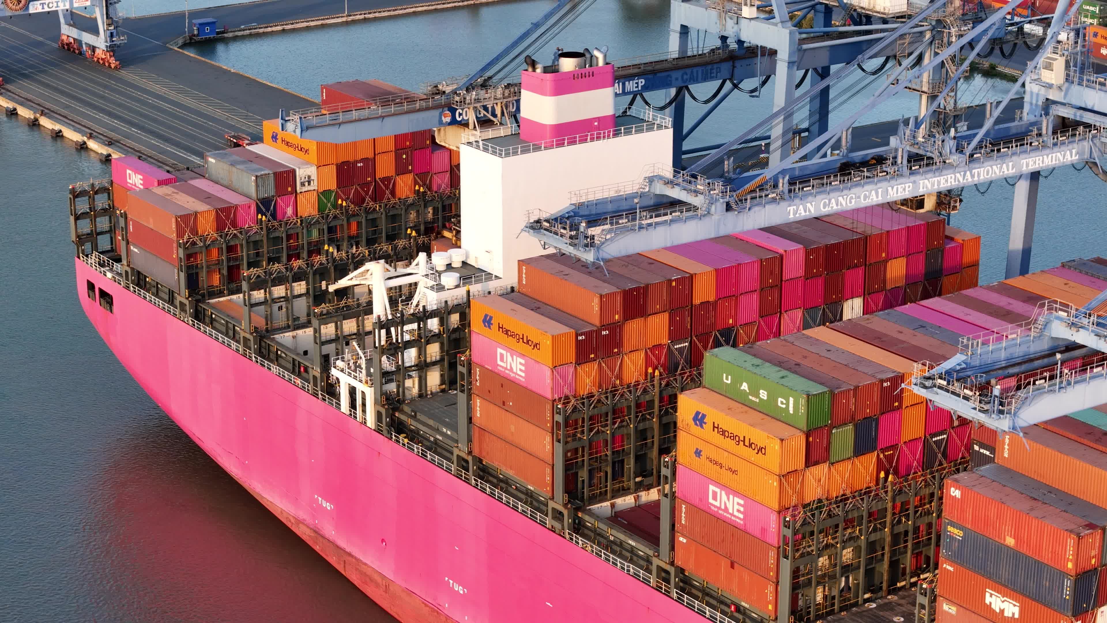 Massive Container Ship at Cai Mep Port Free Stock Video Footage ...