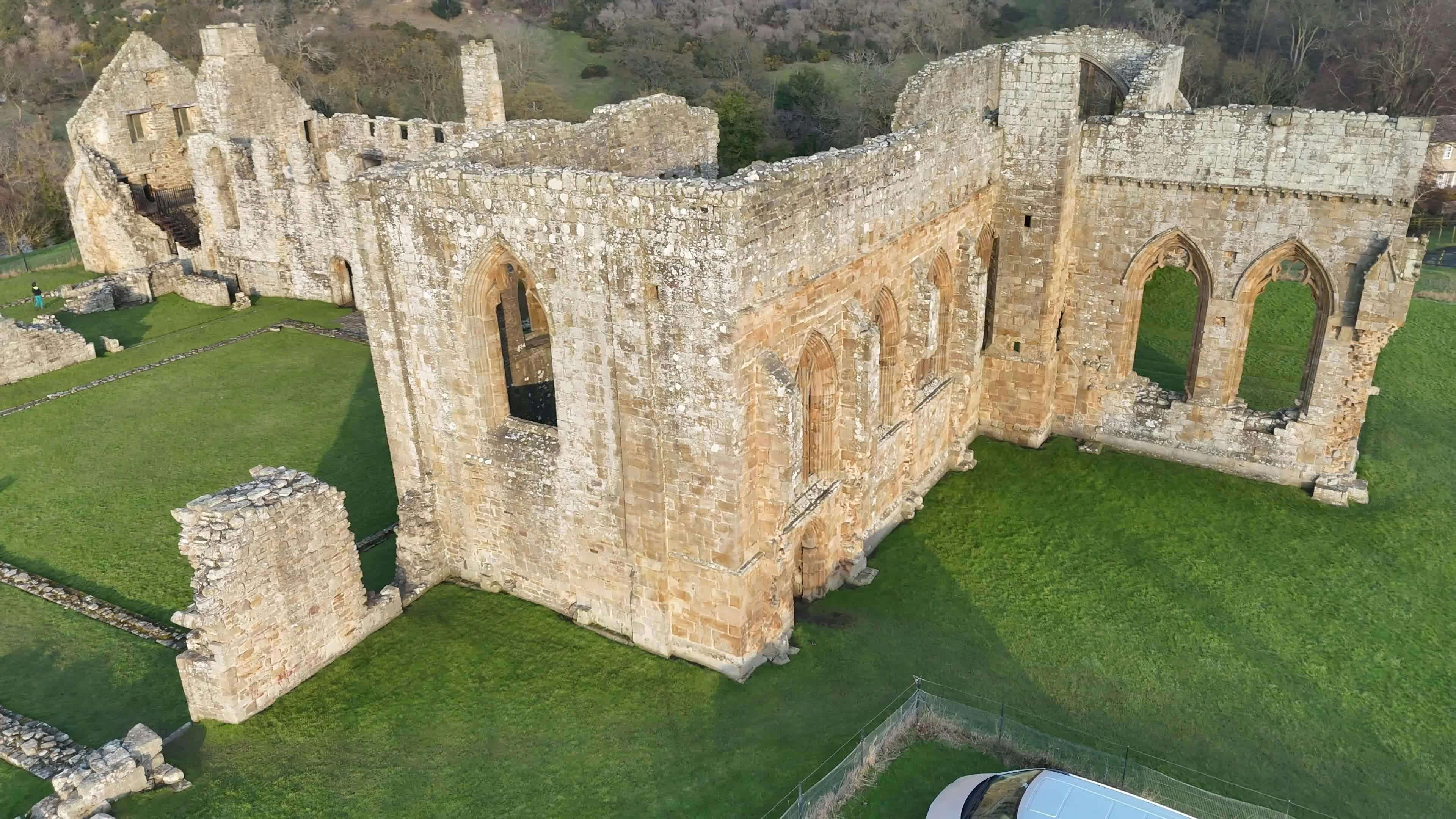 Stunning Aerial View of Ancient Abbey Ruins Free Stock Video Footage ...
