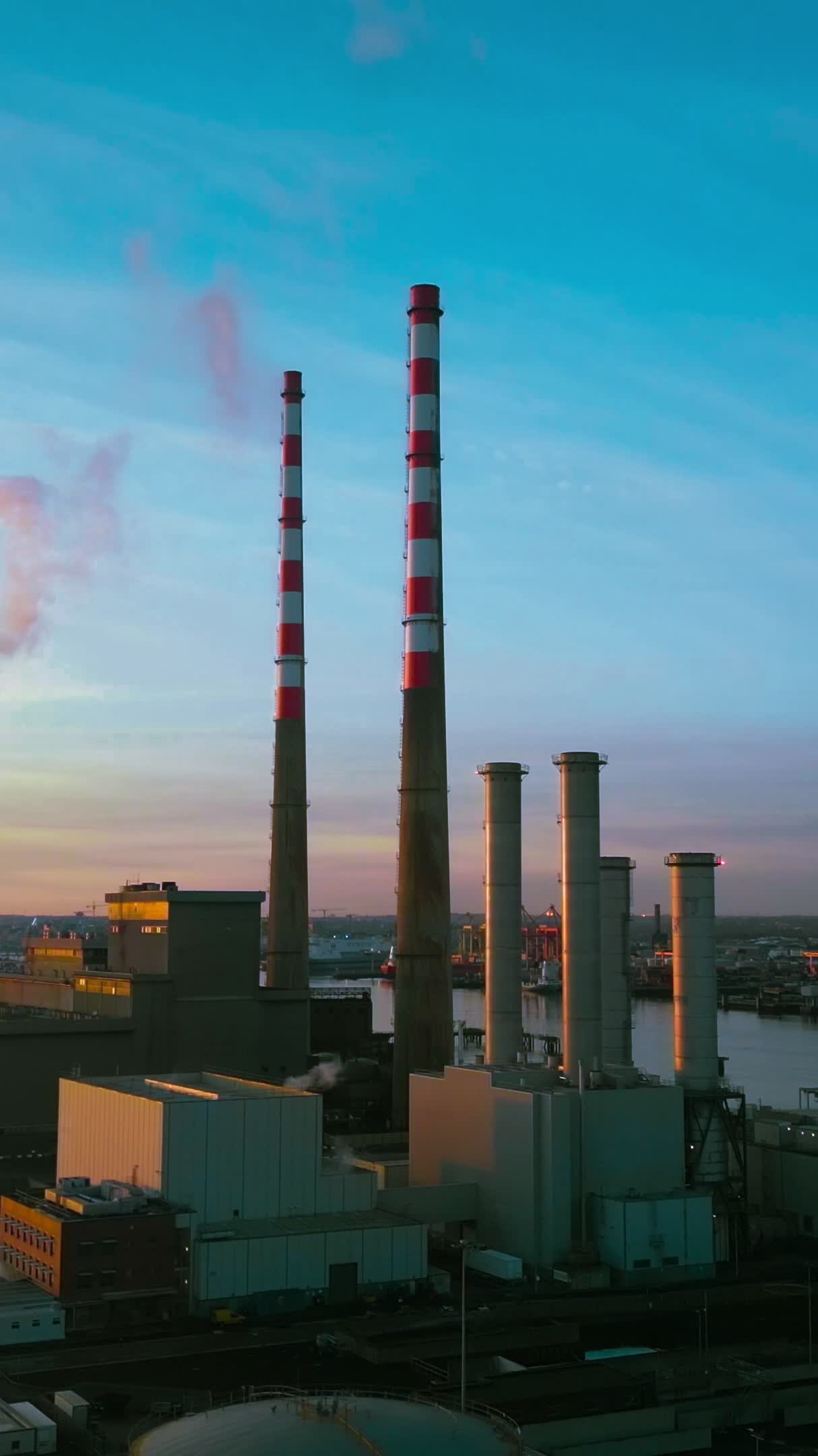 Aerial View of Industrial Chimney at Sunset Free Stock Video Footage ...