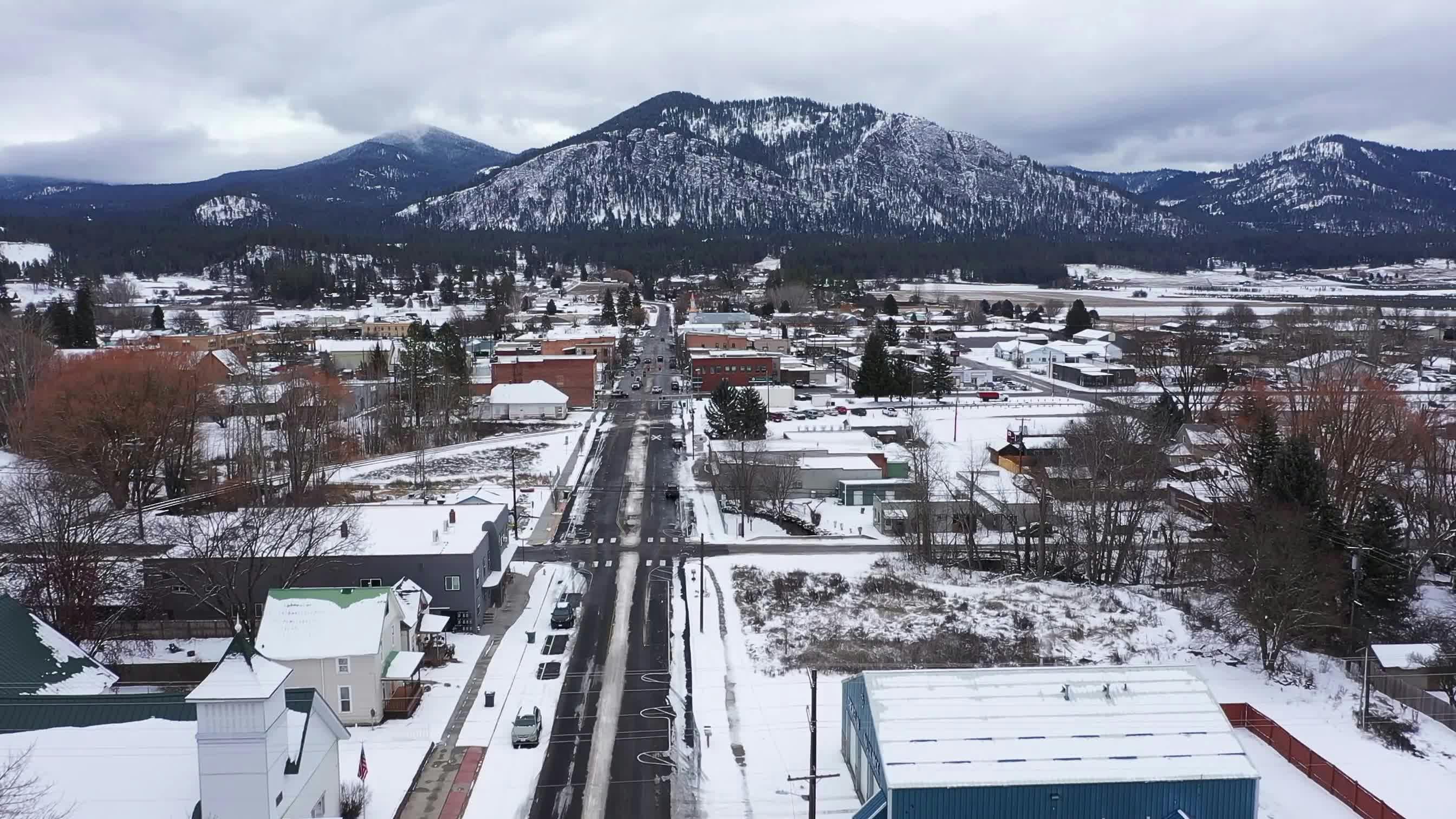 Snowy Aerial View of Chewelah, Washington Free Stock Video Footage ...