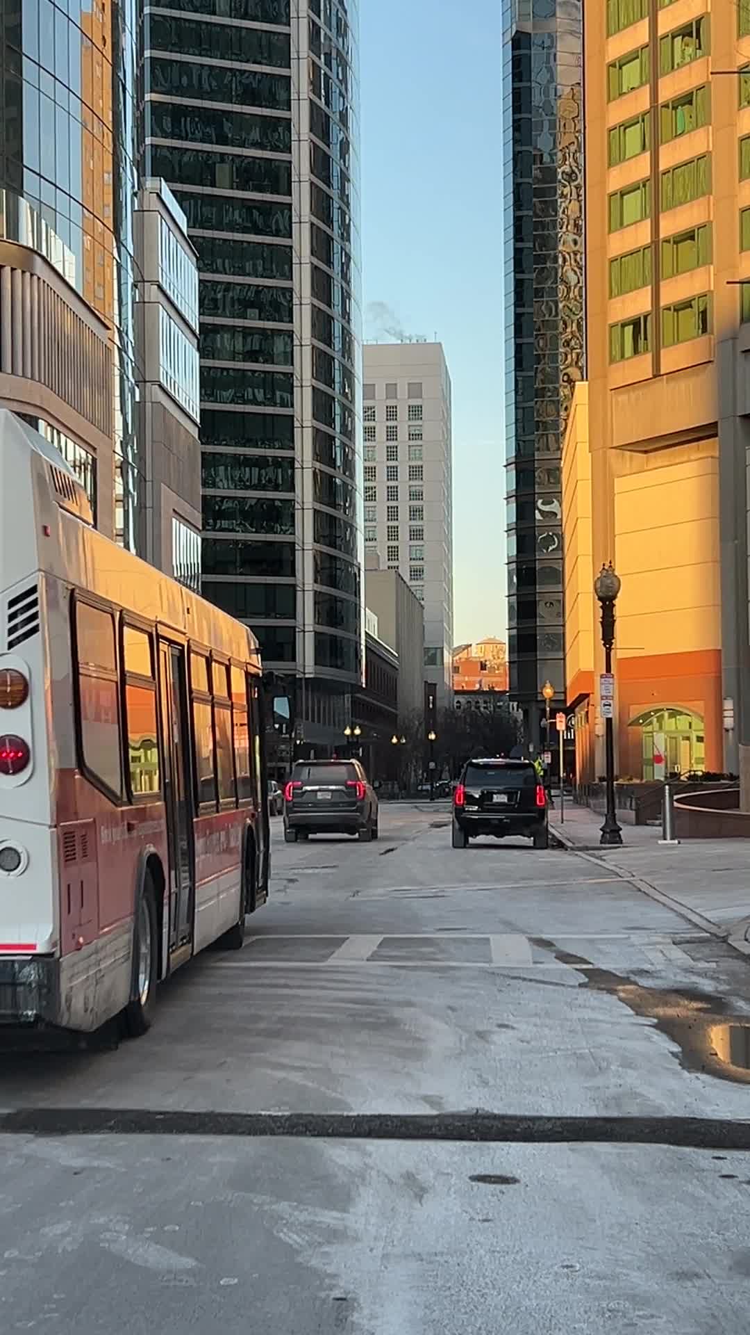 Downtown City Scene with Bus at Sunrise Free Stock Video Footage ...