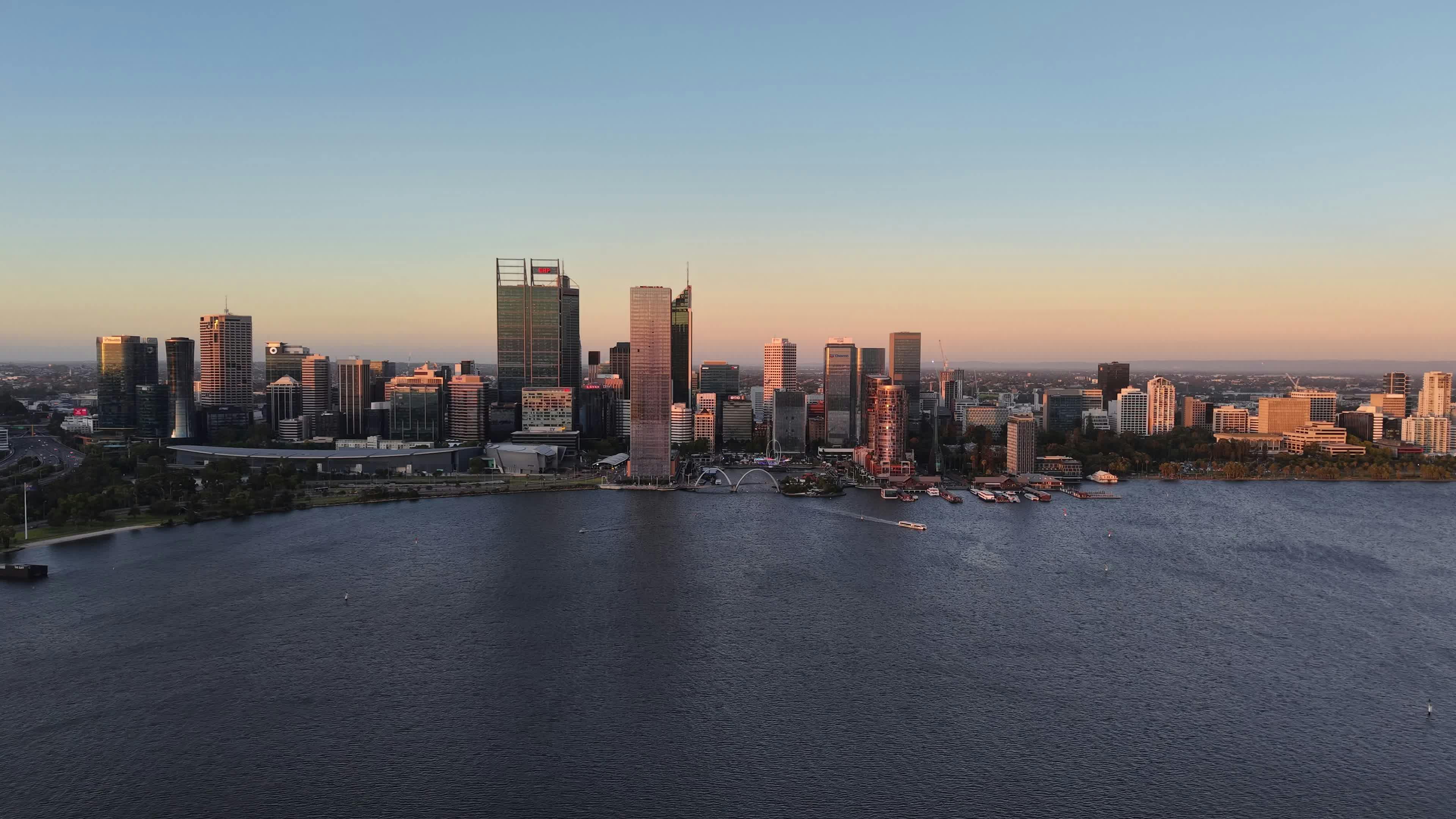 Aerial View of Perth Skyline at Sunset Free Stock Video Footage ...