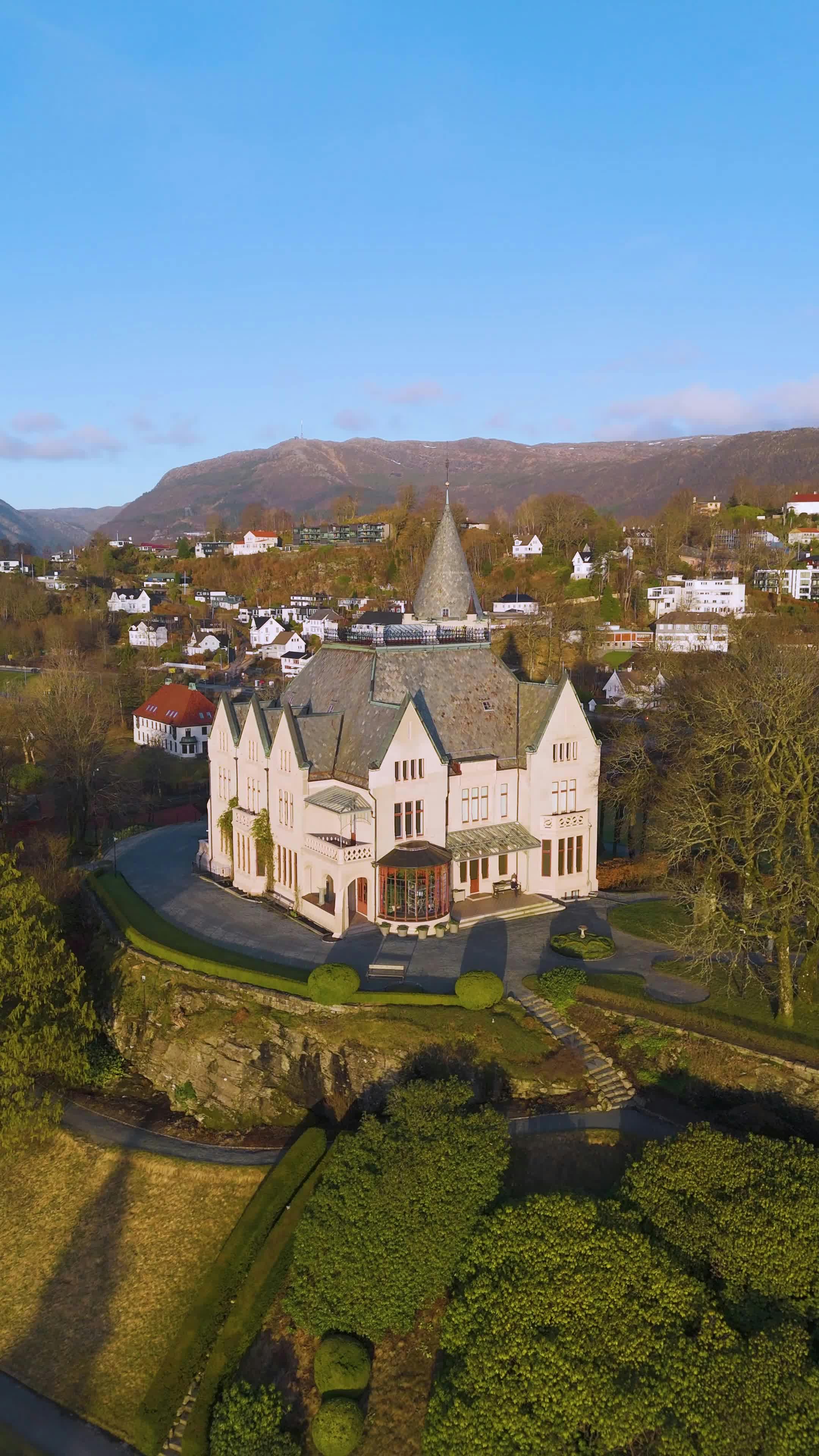 Aerial View of Gamlehaugen Castle in Norway Free Stock Video Footage ...