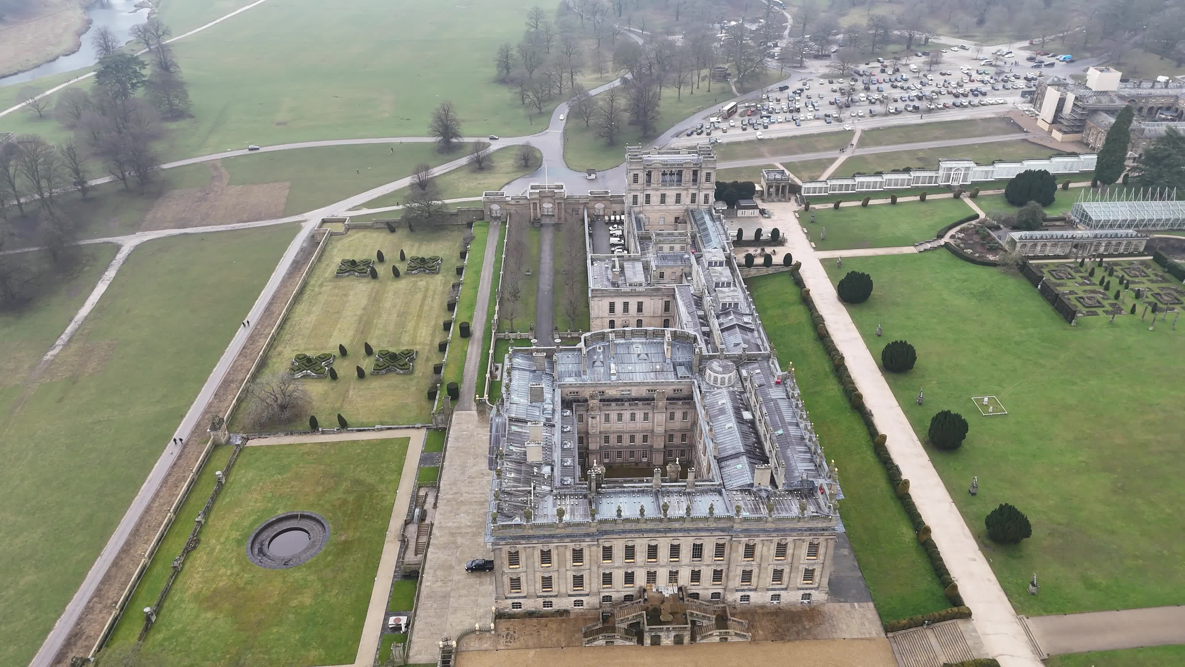 Elegant Aerial View of Historic Chatsworth House Free Stock Video ...