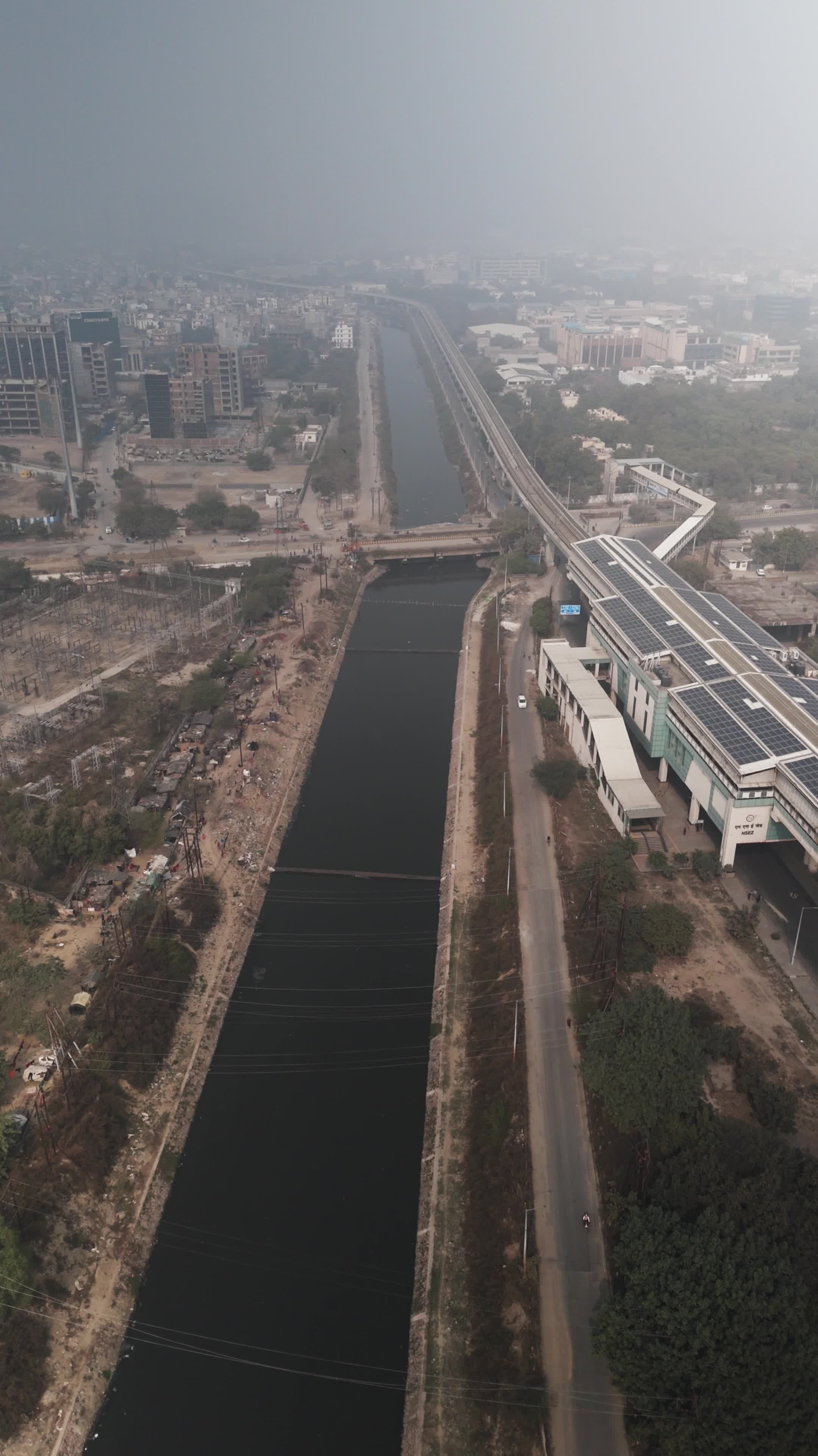Aerial View of Urban Canal and Transport Infrastructure Free Stock ...