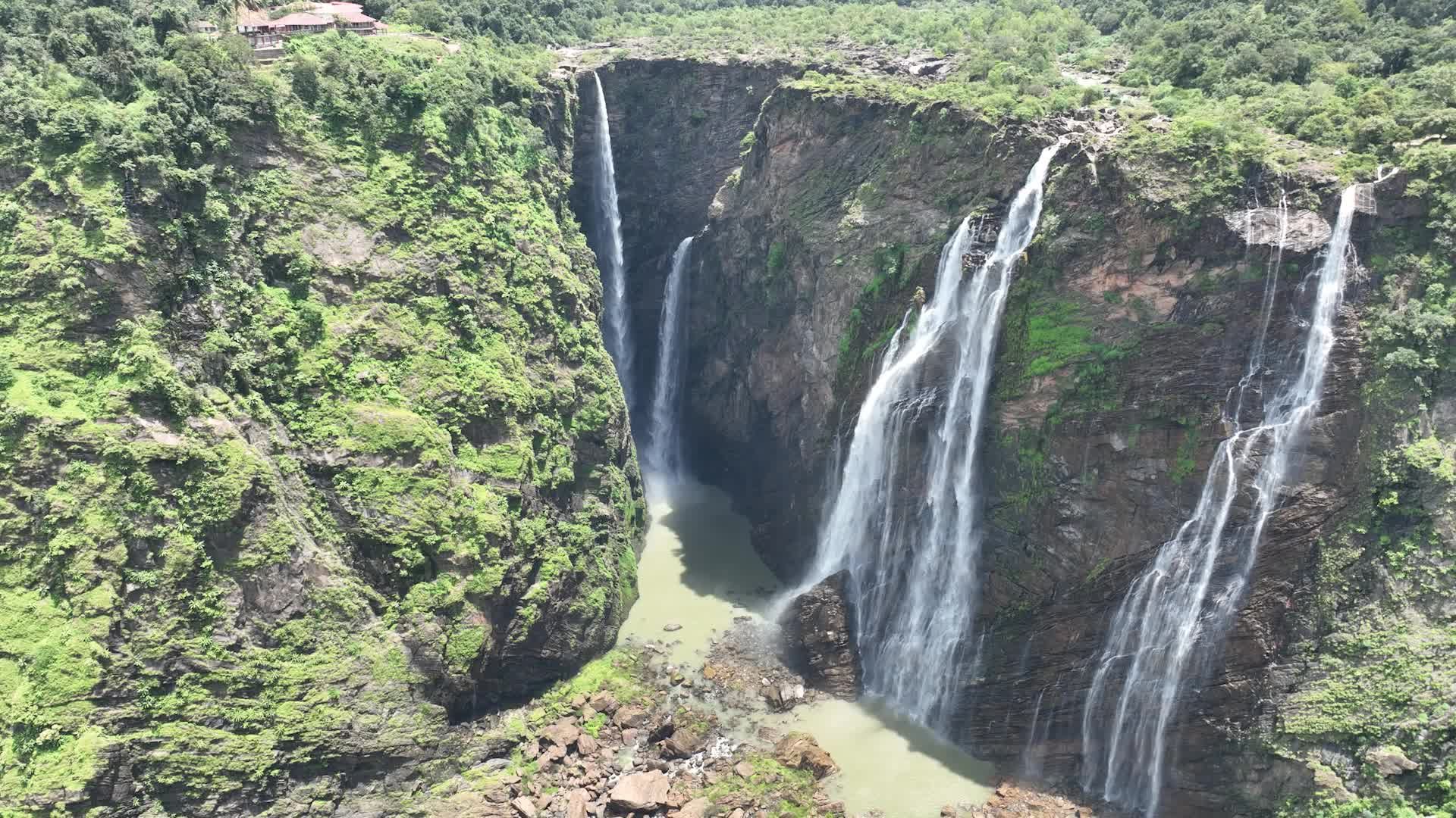 Majestic Aerial View of Jog Falls in India Free Stock Video Footage ...