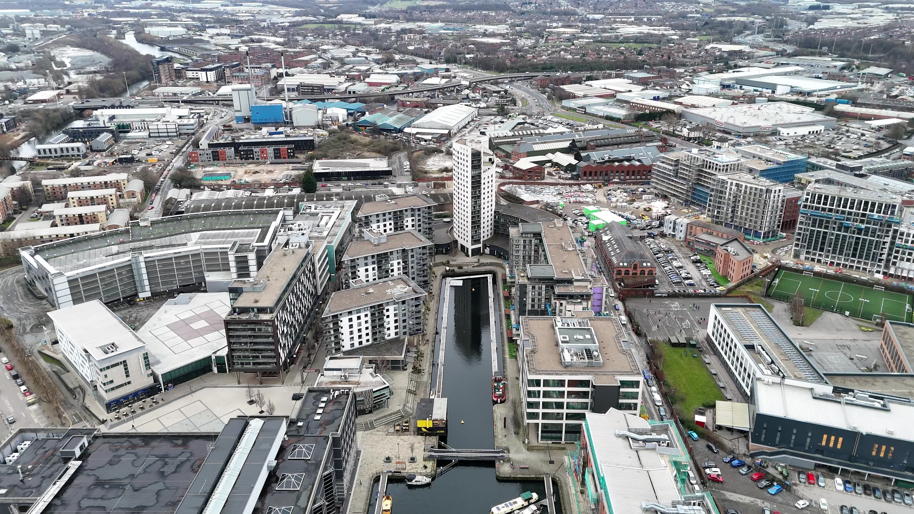 Aerial View of Modern Urban Canal Development Free Stock Video Footage ...
