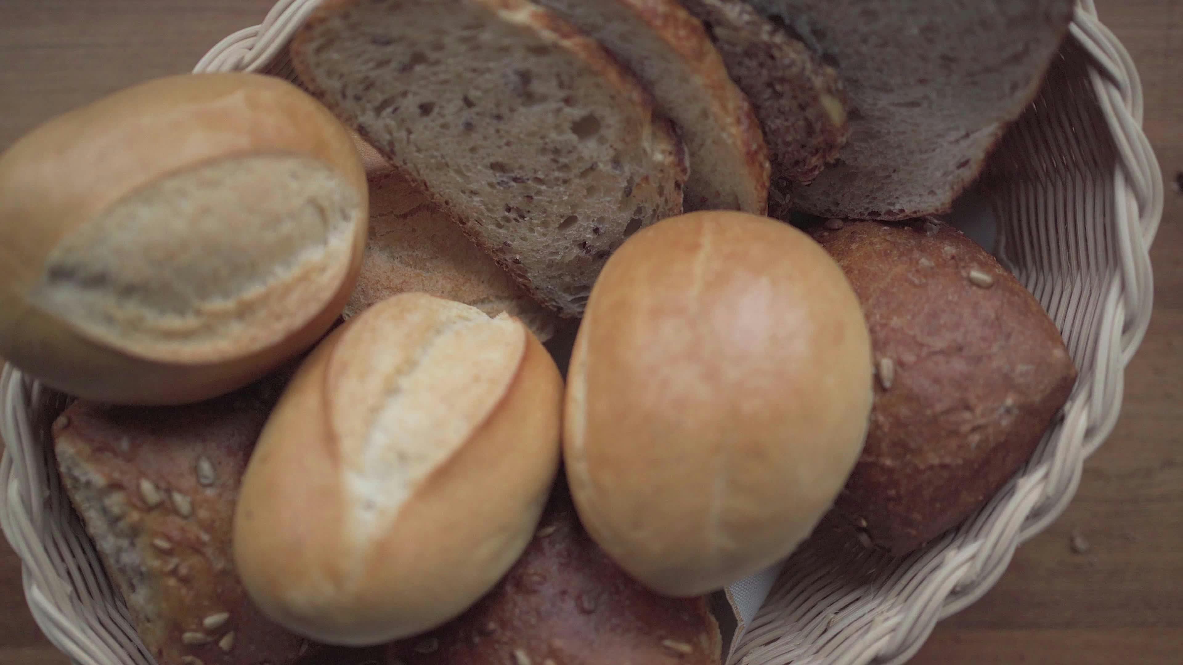 Assorted Breads in a Basket for Breakfast Free Stock Video Footage ...