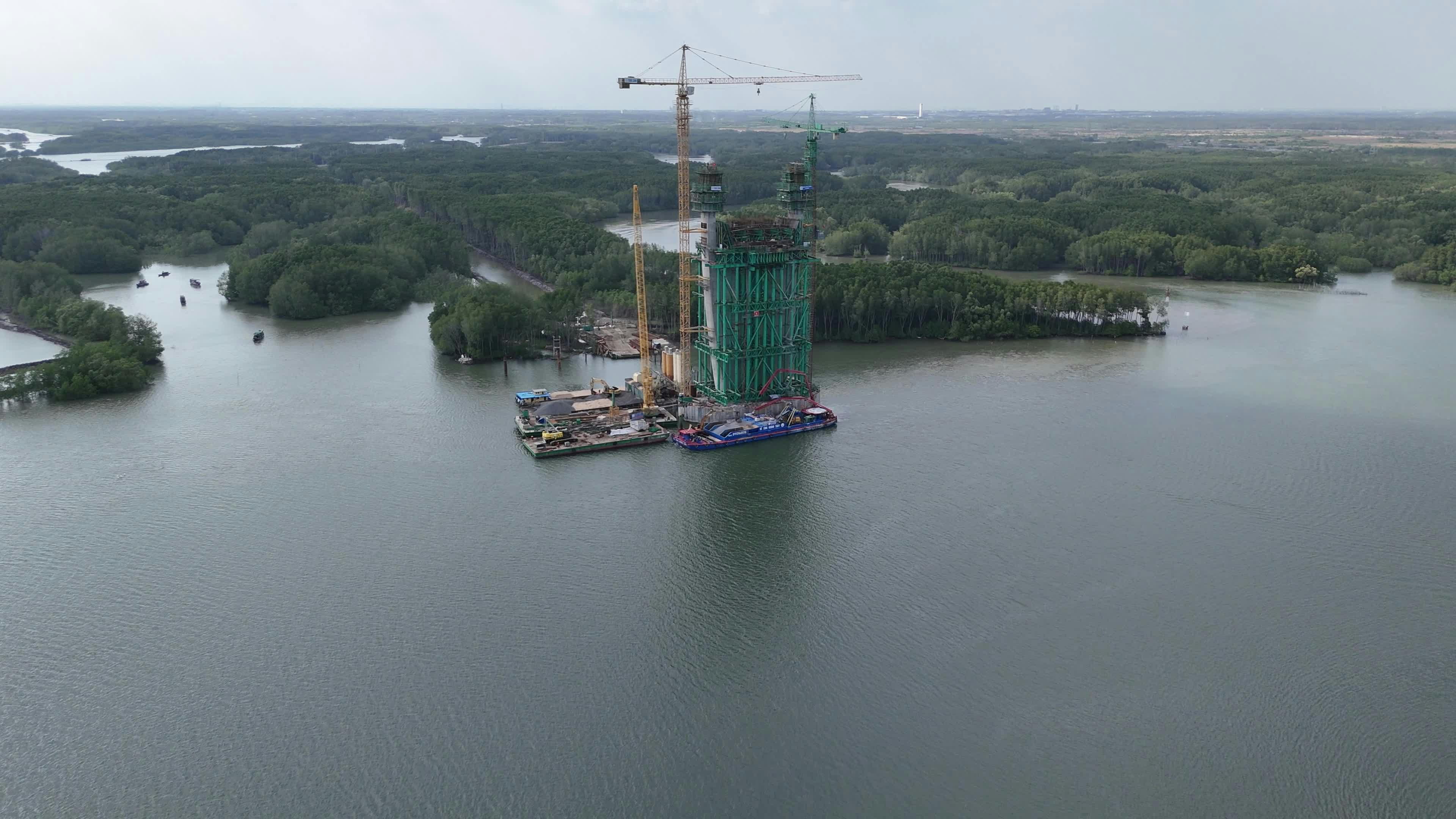 Aerial View of Bridge Construction Over Water Free Stock Video Footage ...