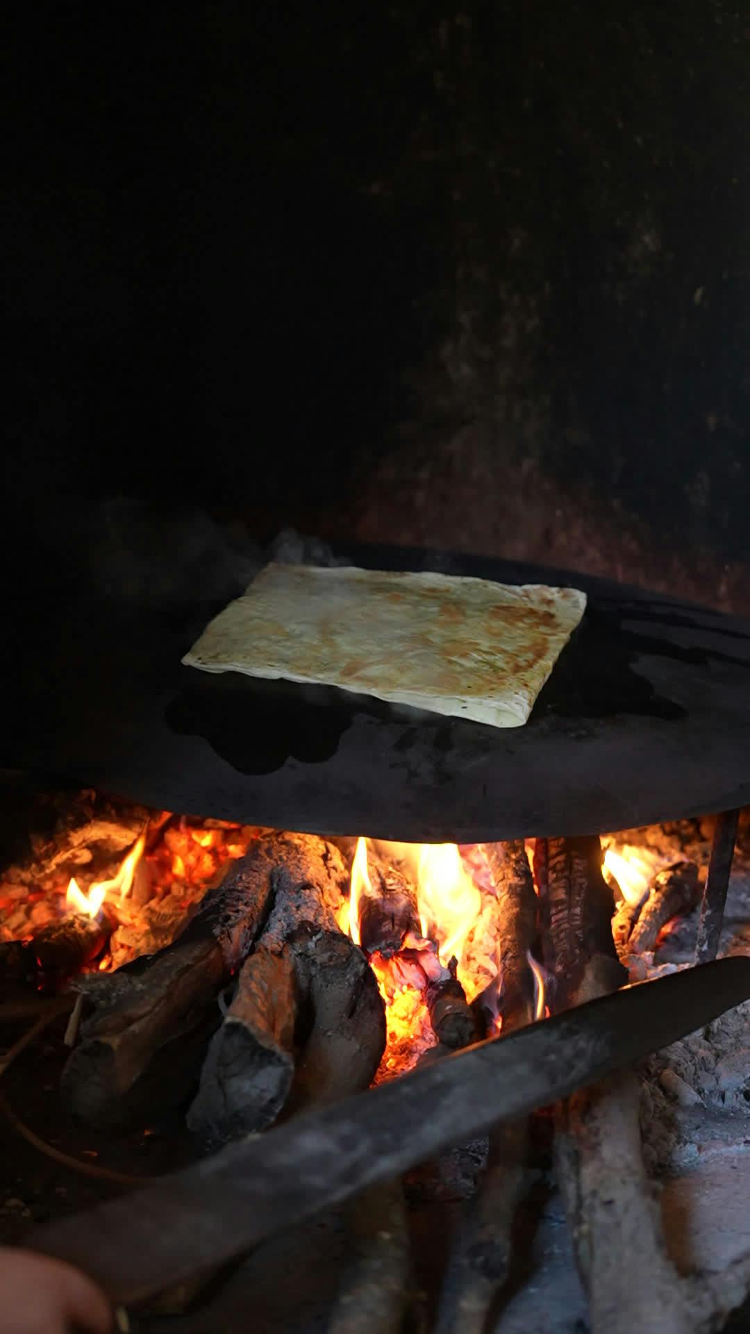 Traditional Flatbread Cooking Over Open Fire Free Stock Video Footage ...