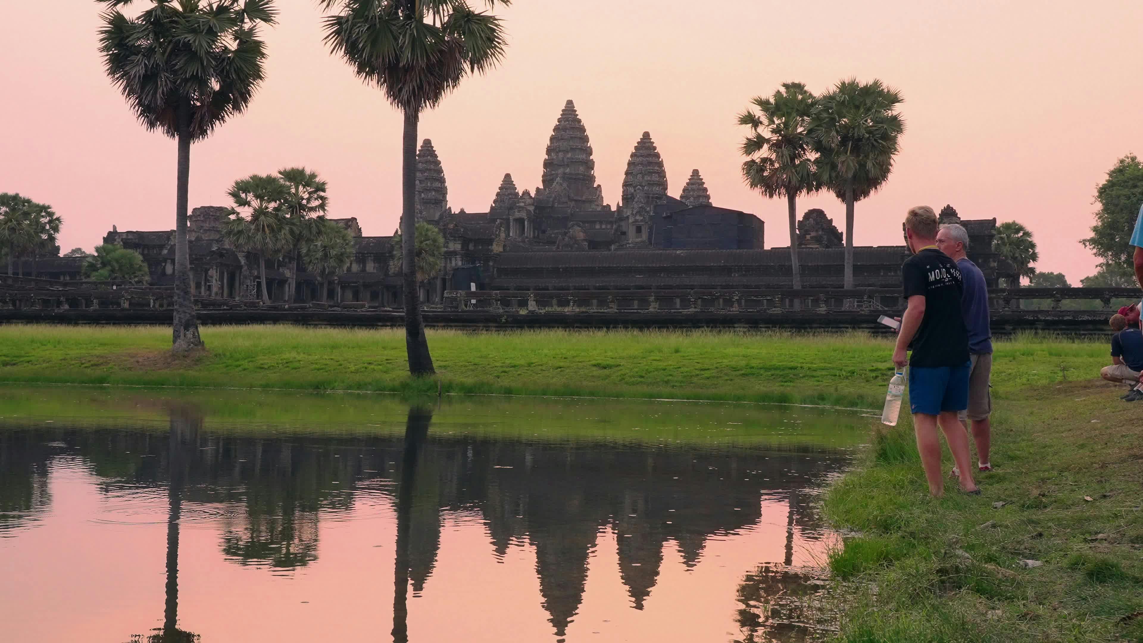 Angkor Wat Temple Reflecting at Sunset Free Stock Video Footage ...