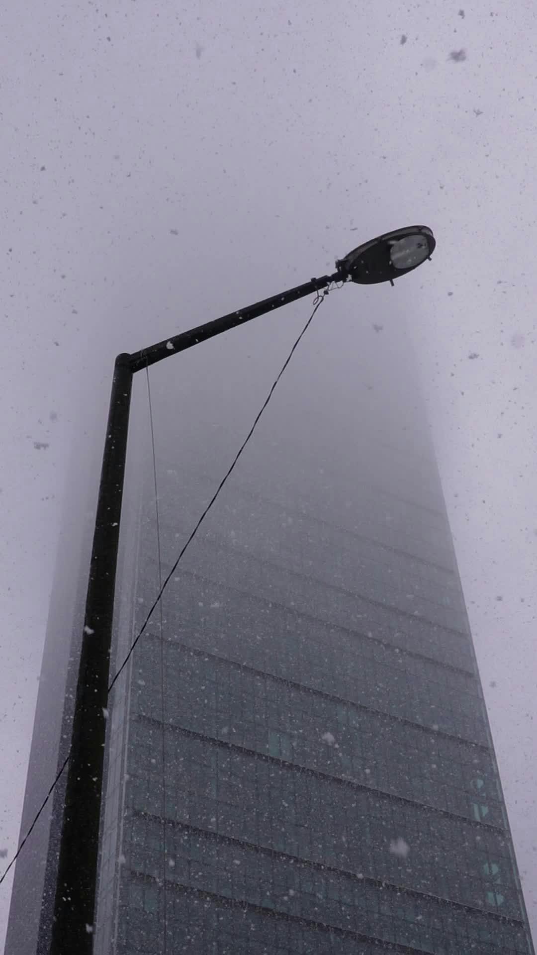 Skyscraper and Streetlight in Winter Snowfall Free Stock Video Footage ...
