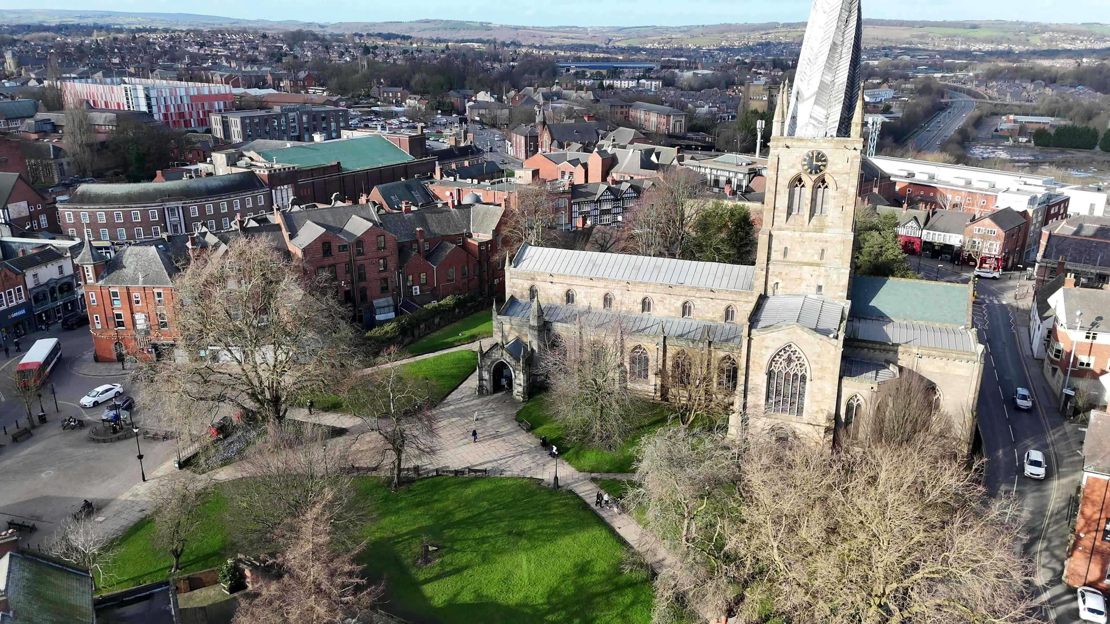 Aerial View of Historic Church and Townscape Free Stock Video Footage ...