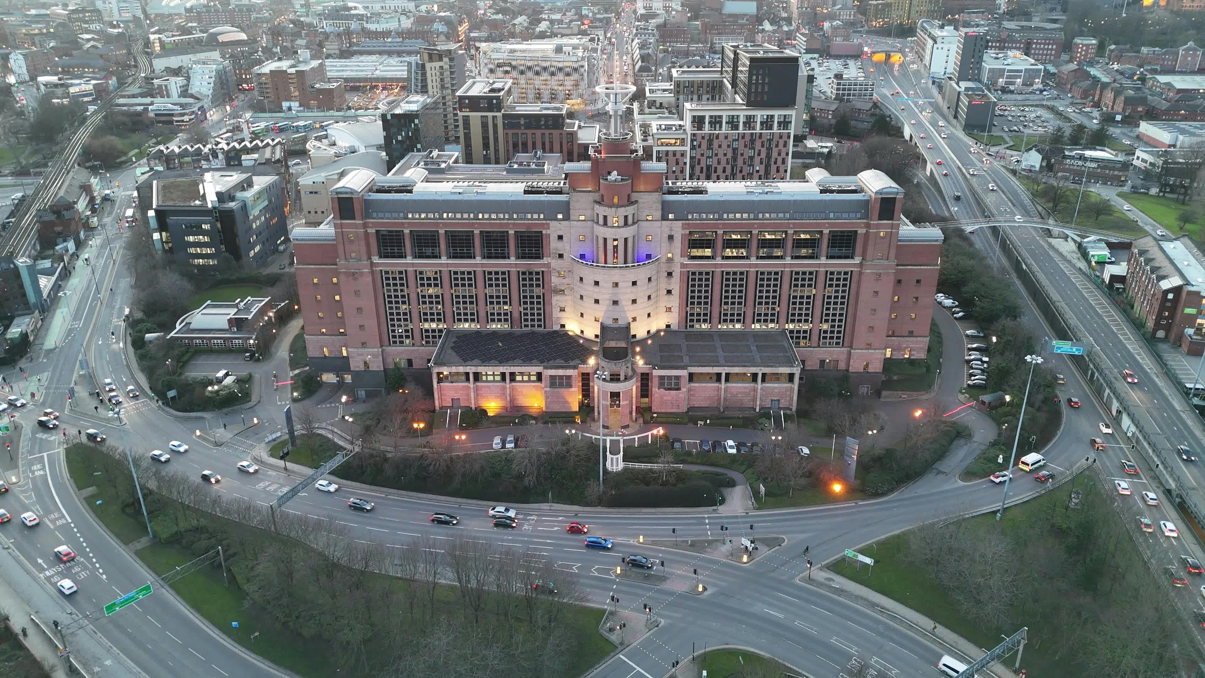 Aerial View of Iconic Red Brick Building Free Stock Video Footage ...