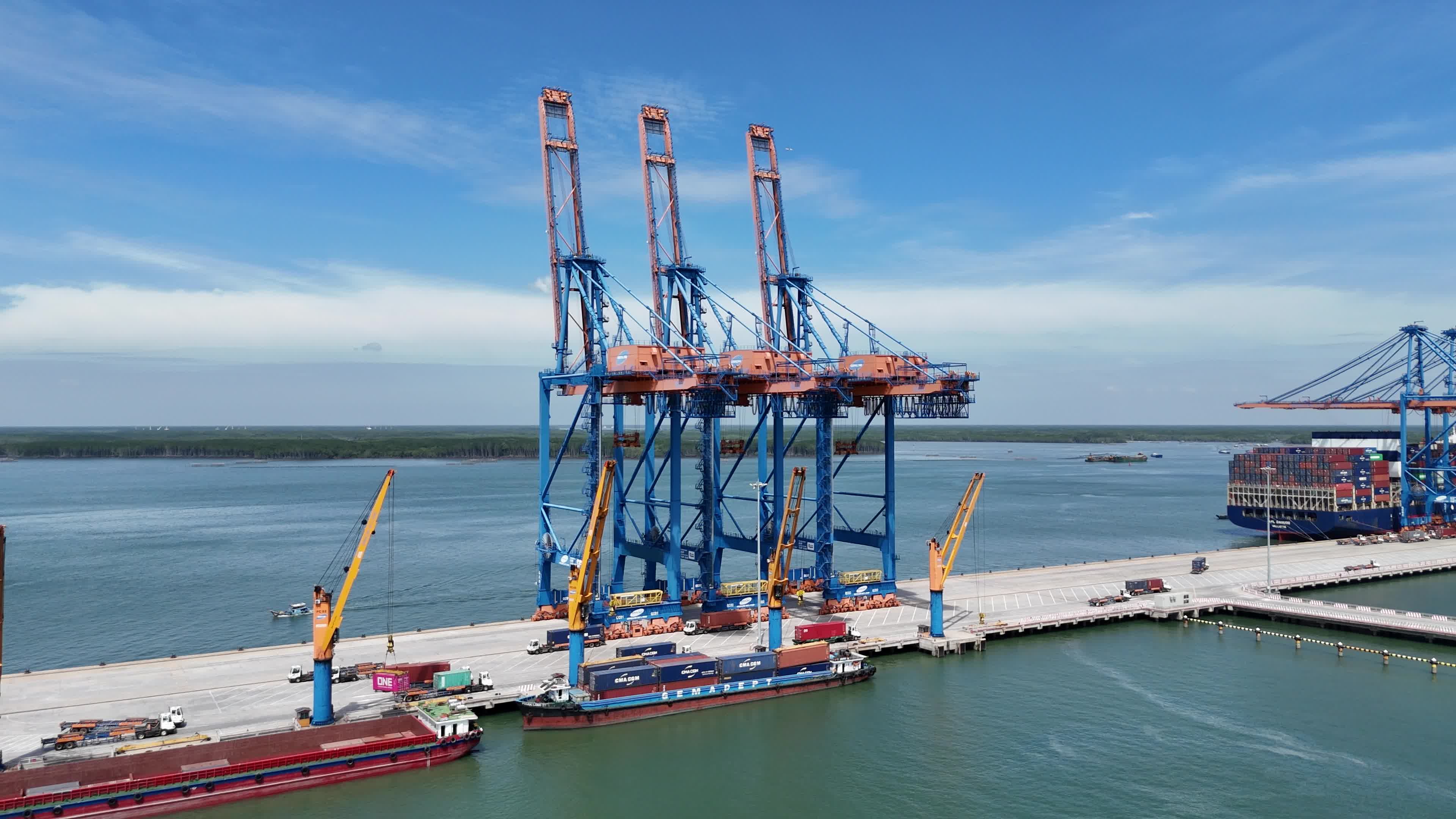 Aerial View of Busy Container Port Operation Free Stock Video Footage ...