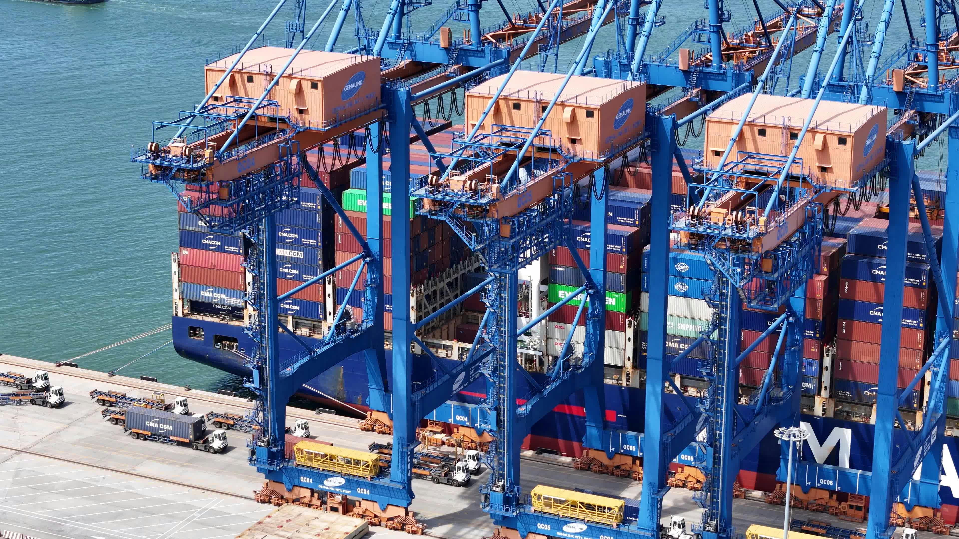 Aerial View of Cargo Containers at Busy Port Free Stock Video Footage ...