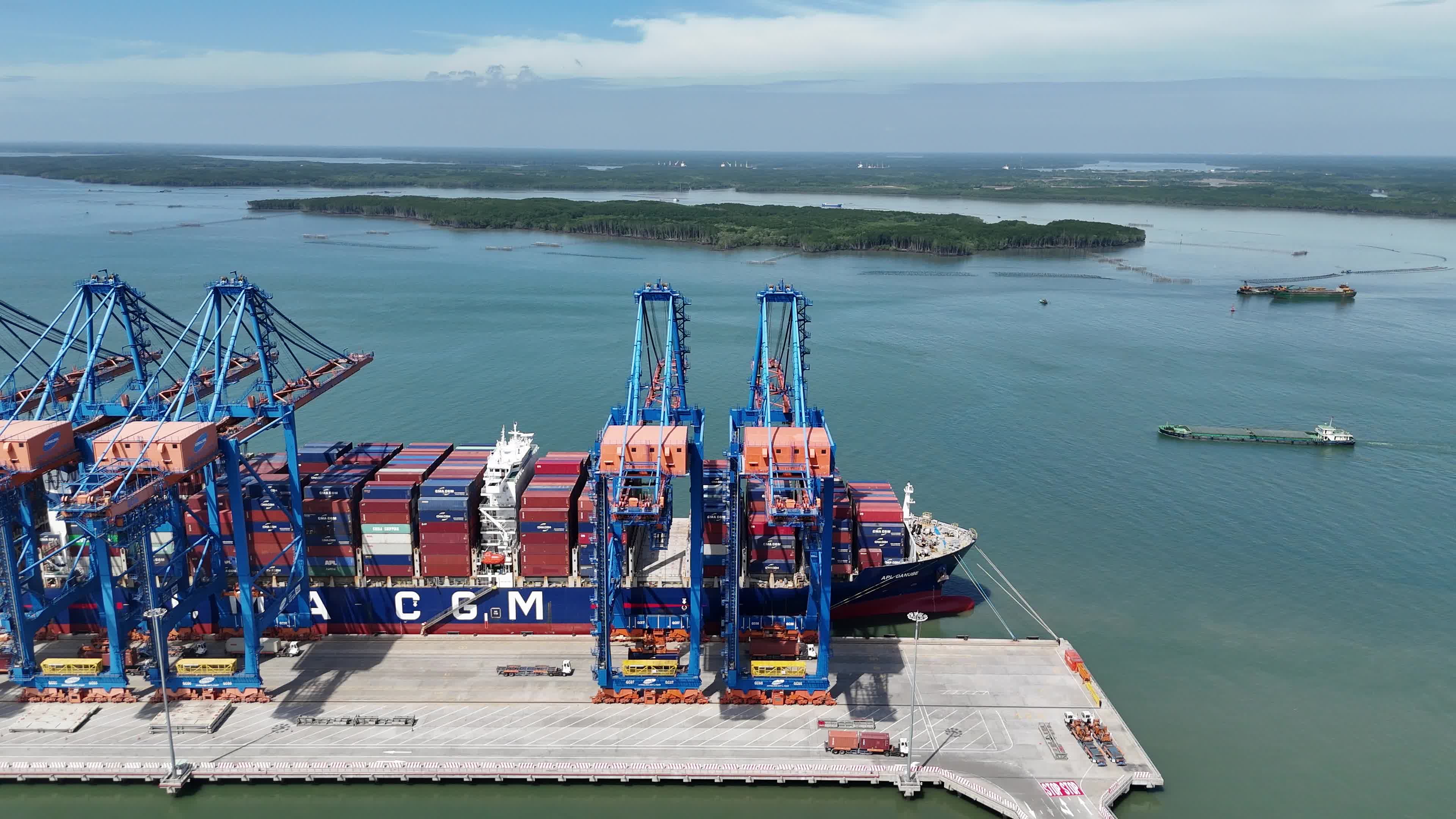 Aerial View of Busy Container Port Operation Free Stock Video Footage ...