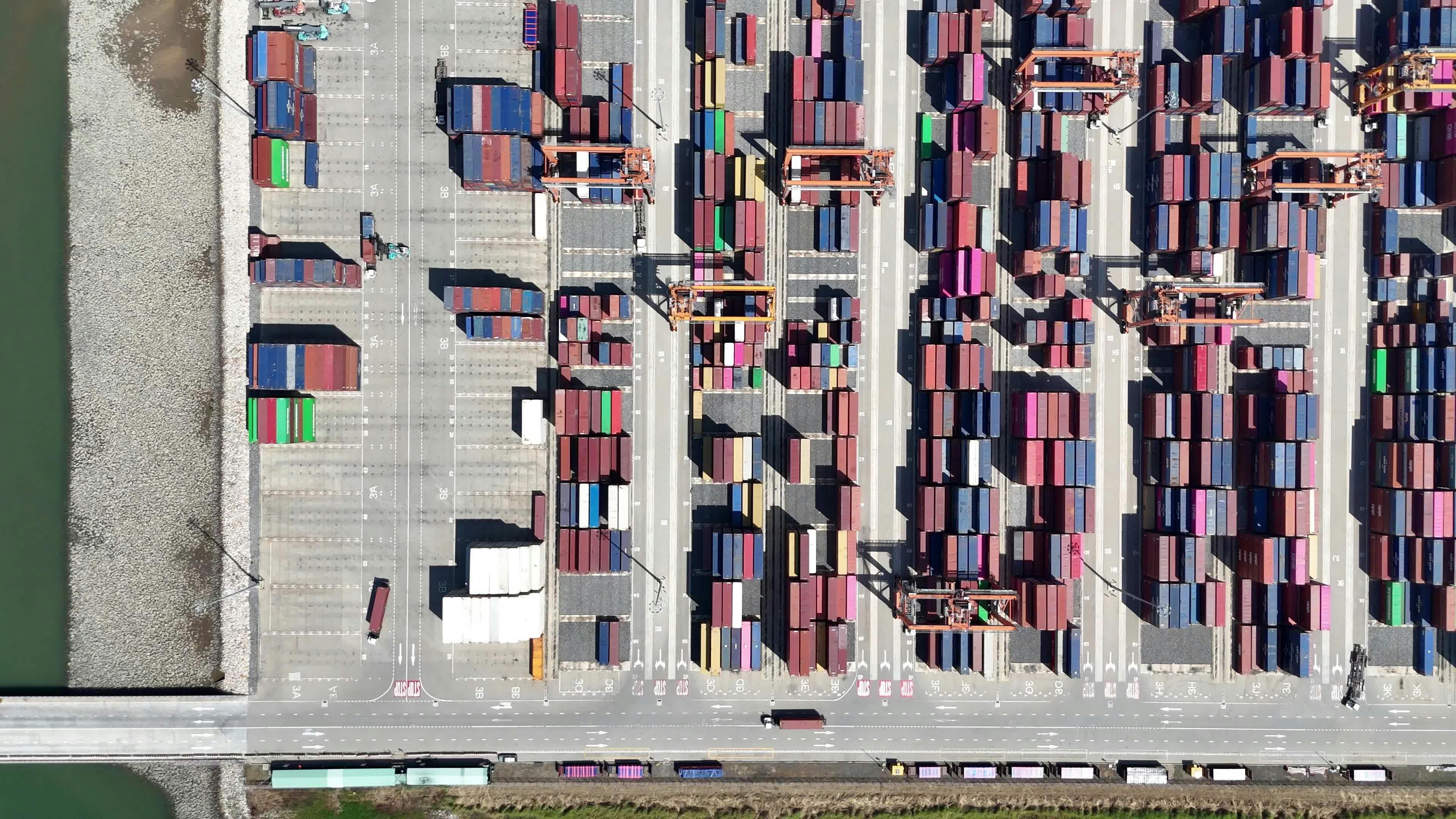 Aerial View of a Busy Container Port Terminal Free Stock Video Footage ...