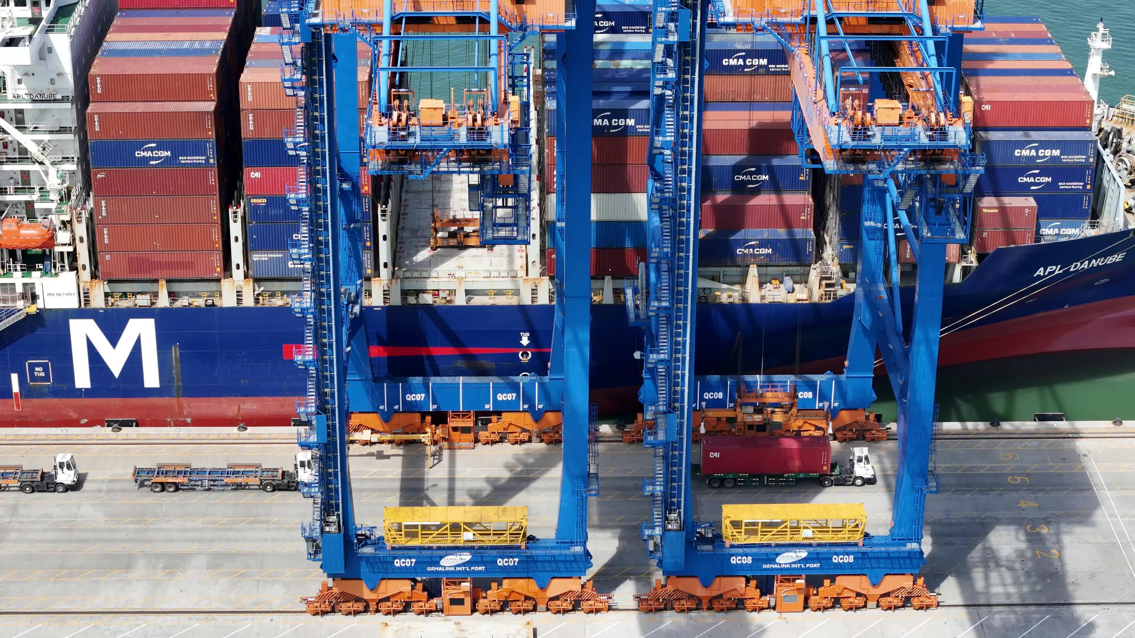 Aerial View of Container Terminal Operations Free Stock Video Footage ...