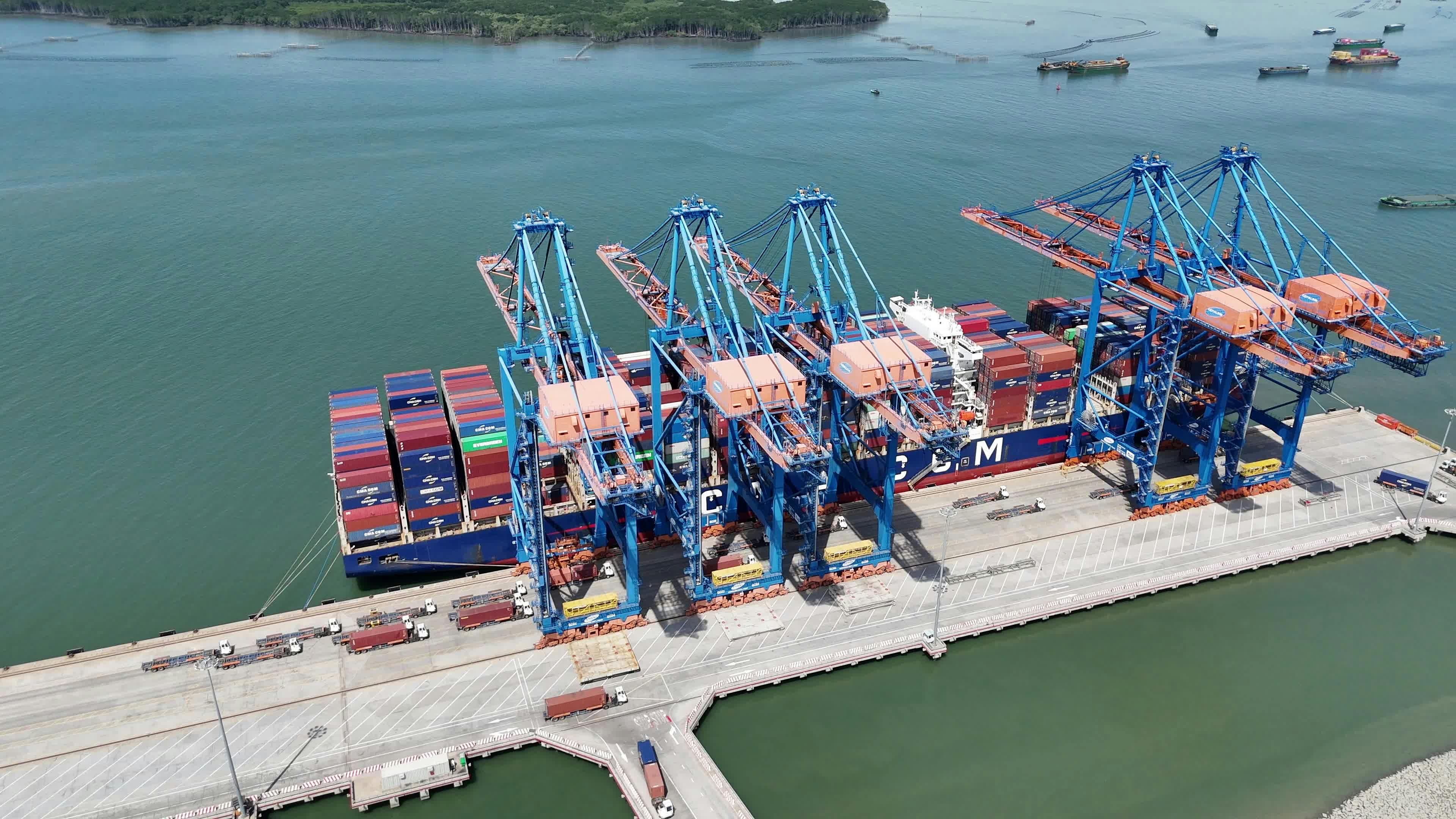 Aerial View of Busy Container Port Terminal Free Stock Video Footage ...