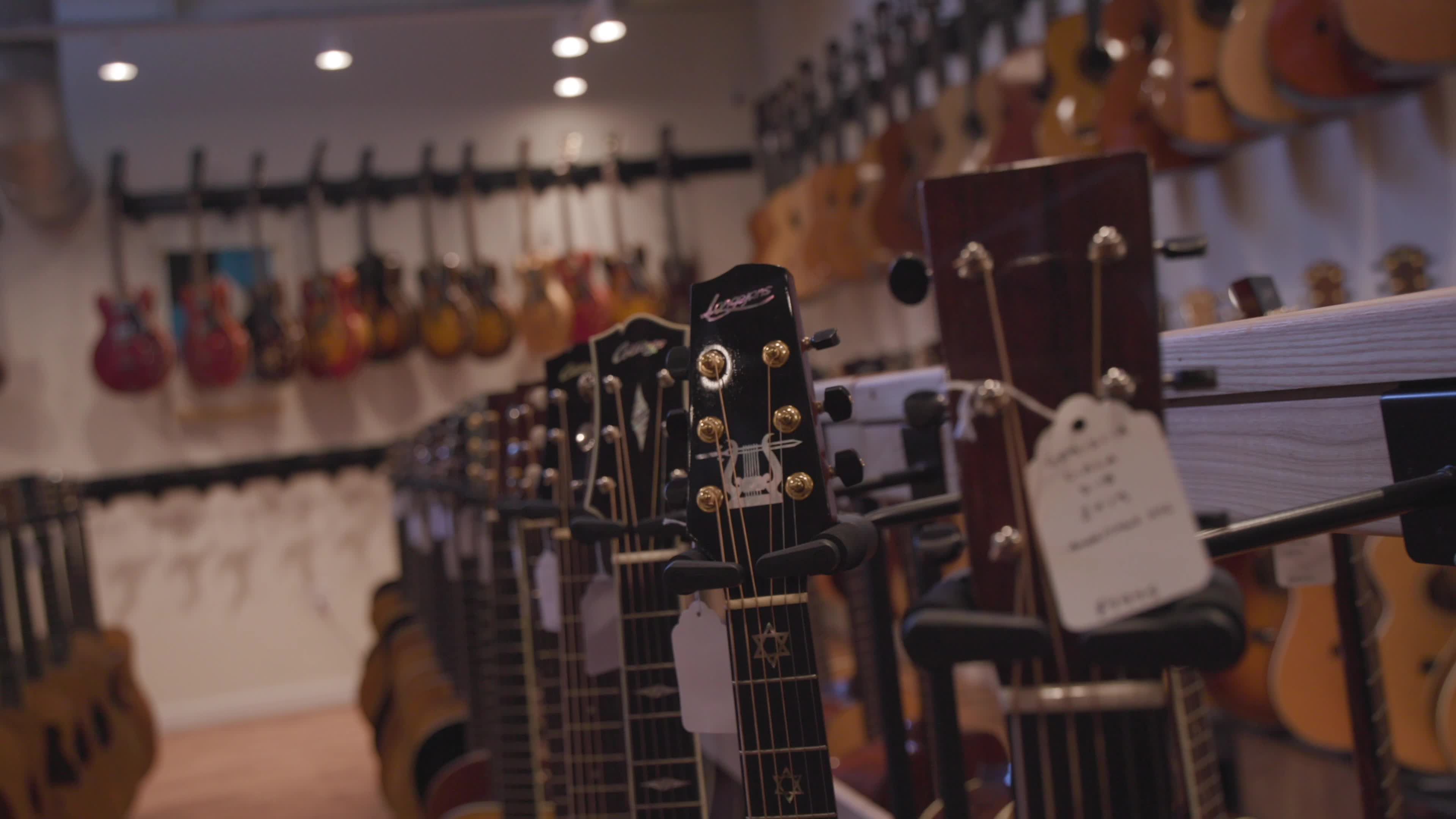 Acoustic Guitar Store with Classic Instruments Free Stock Video Footage ...