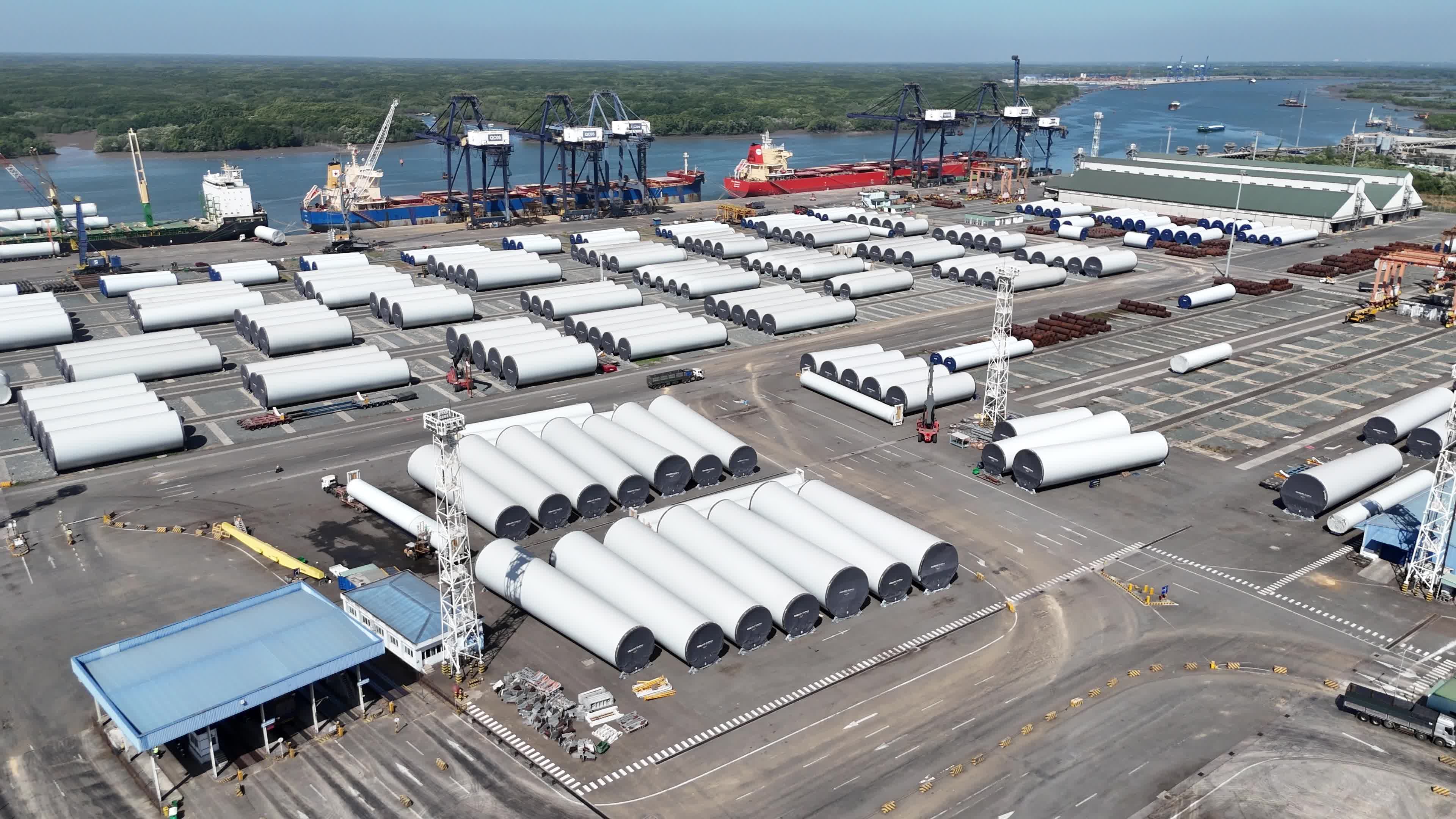 Aerial View of Busy Container Port Operation Free Stock Video Footage ...