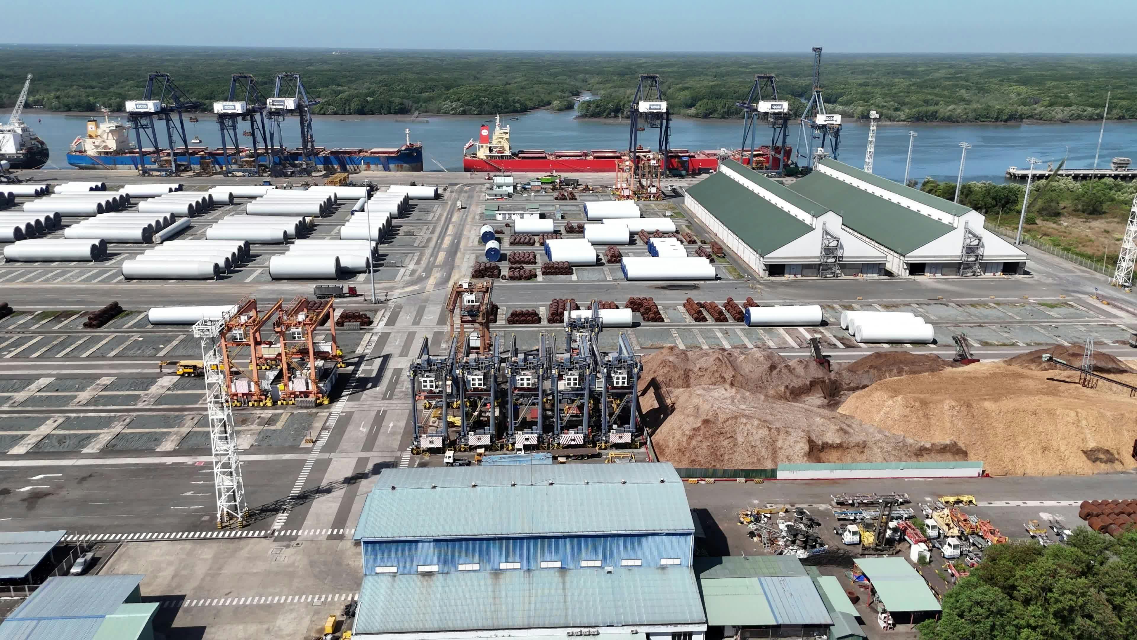 Aerial View of Busy Cai Mep Seaport Operations Free Stock Video Footage ...