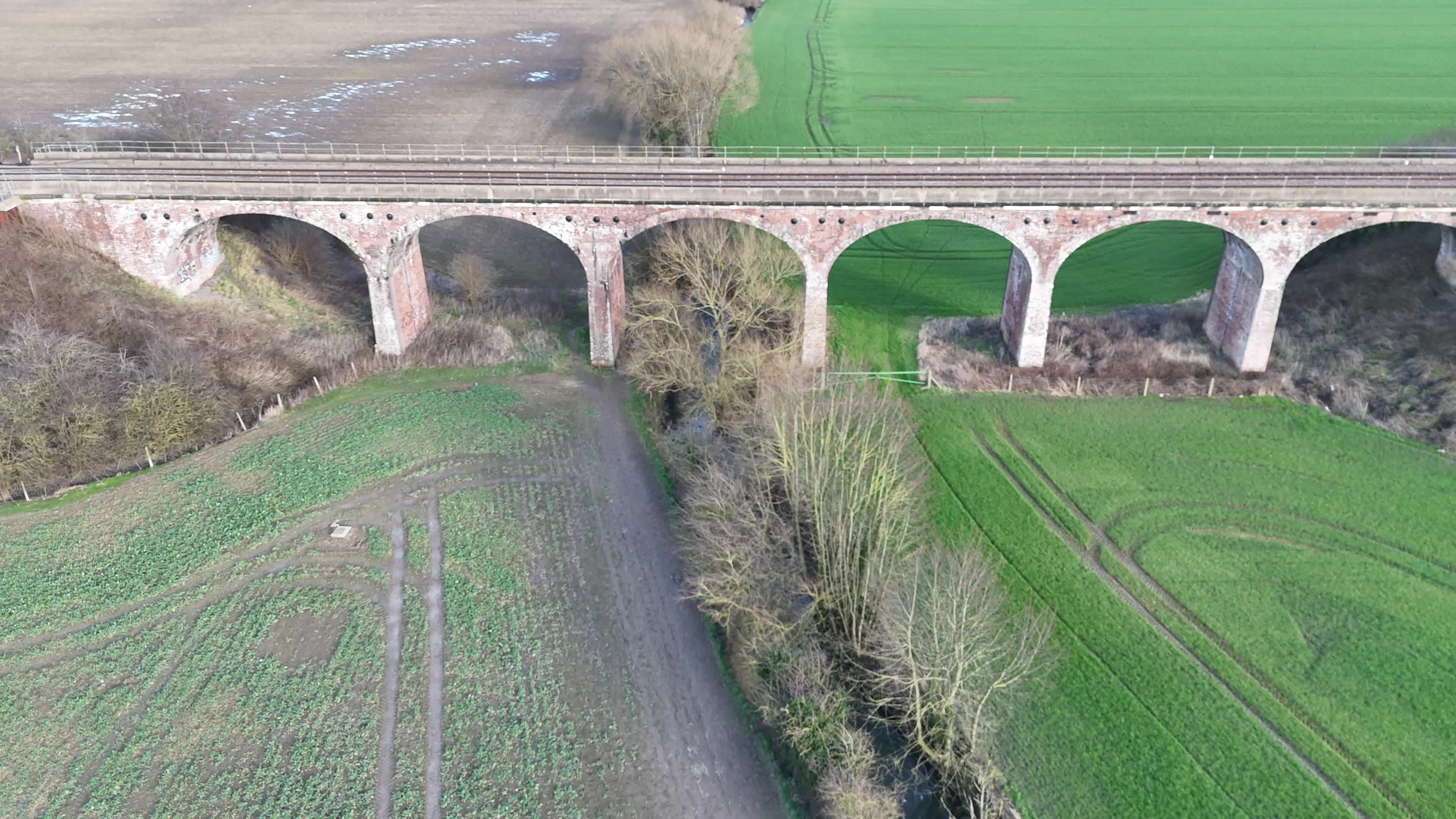 Aerial View of Historic Stone Arch Railway Viaduct Free Stock Video ...