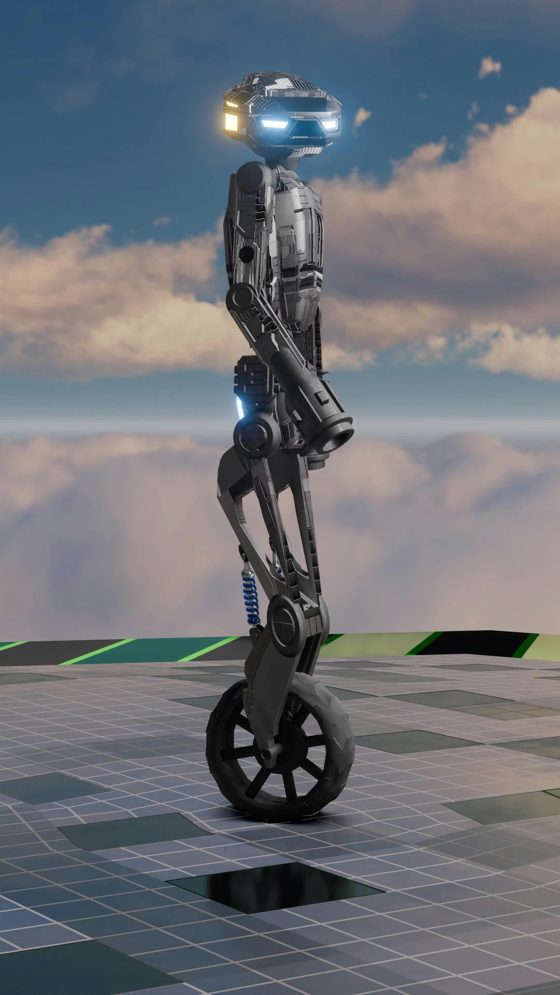 Futuristic Robot Balancing on One Wheel Outdoors Free Stock Video ...