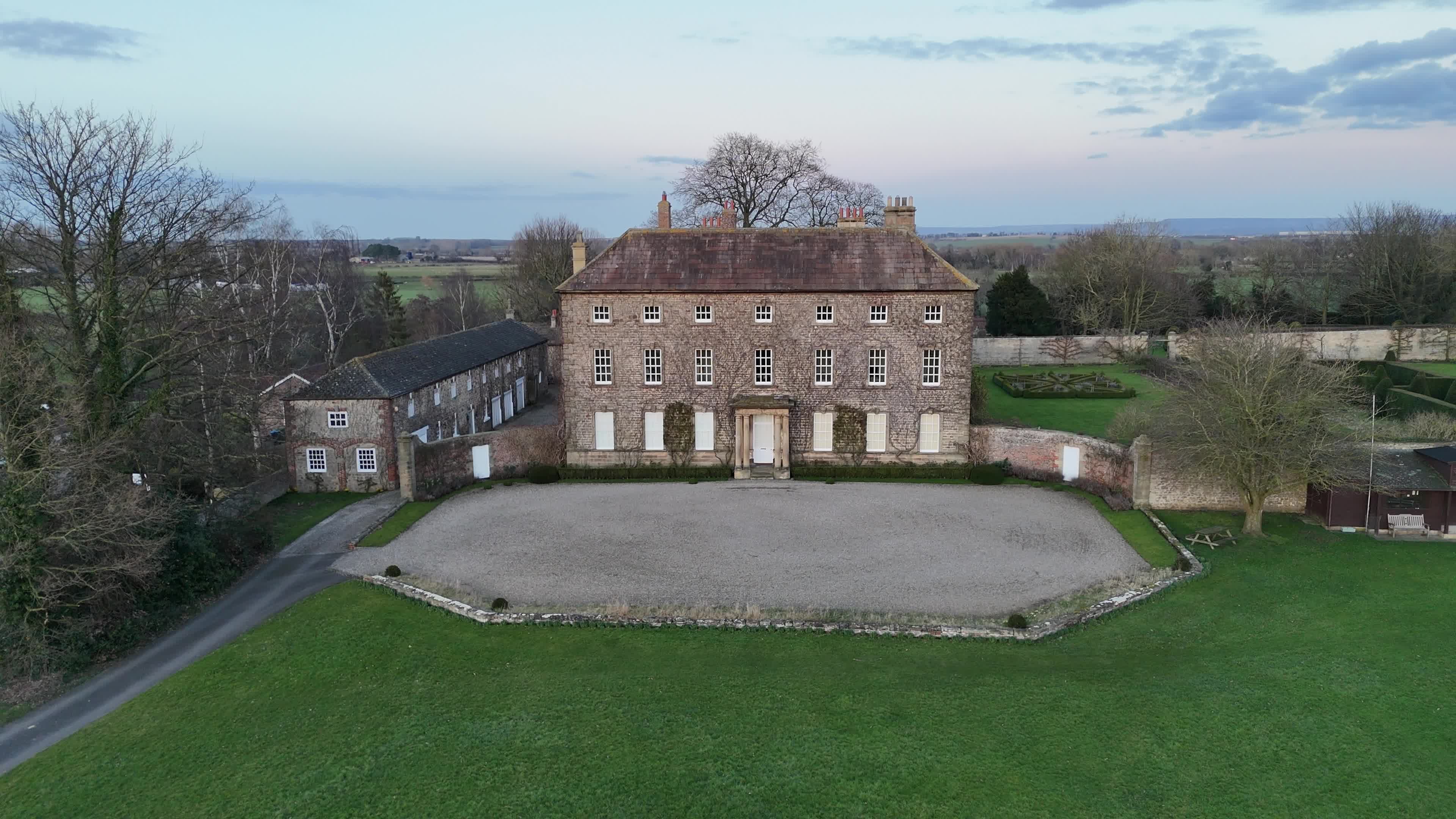 Elegant Manor House Aerial View at Dusk Free Stock Video Footage ...