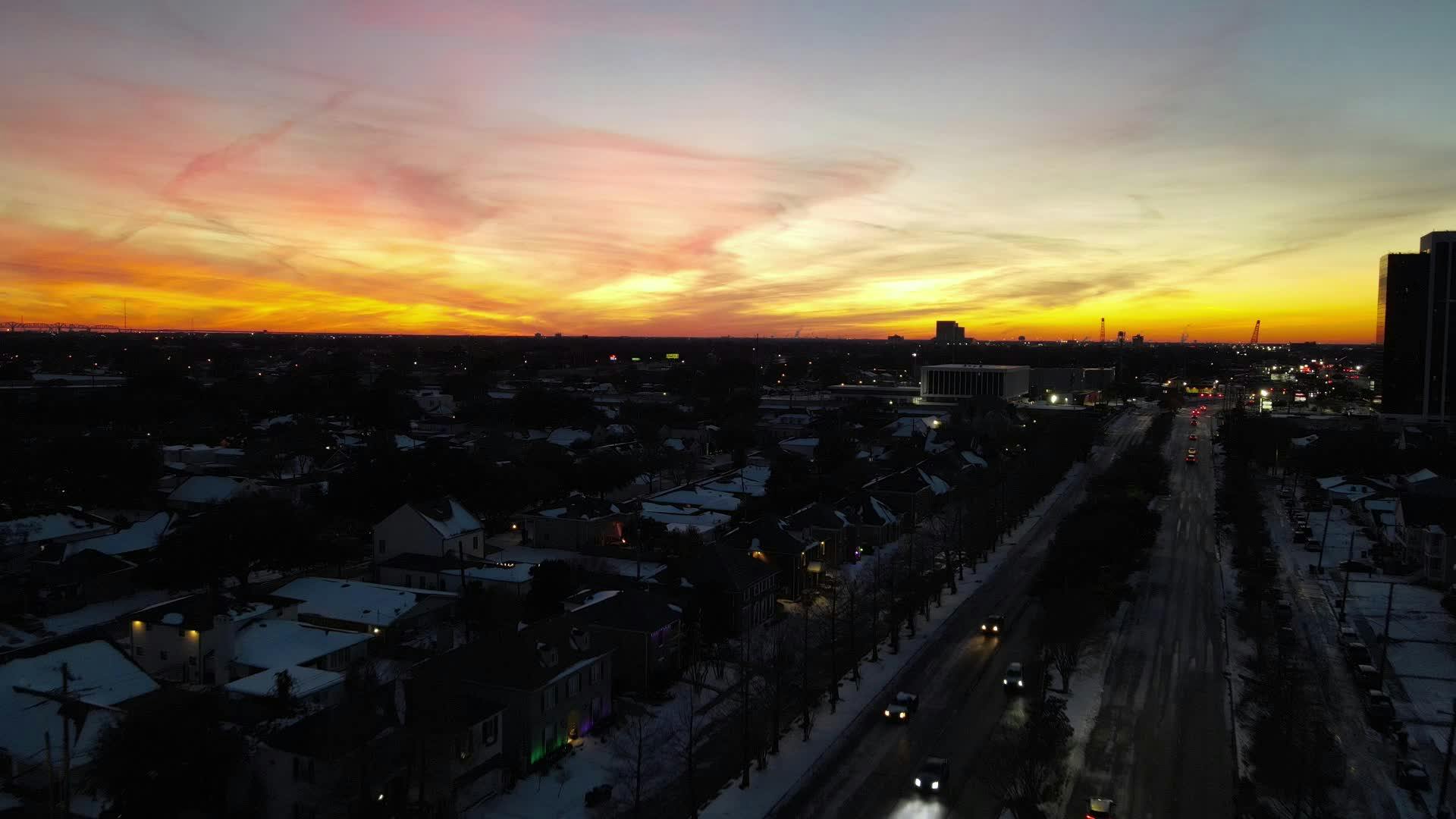 Aerial View of Vibrant City Sunset Scene Free Stock Video Footage ...