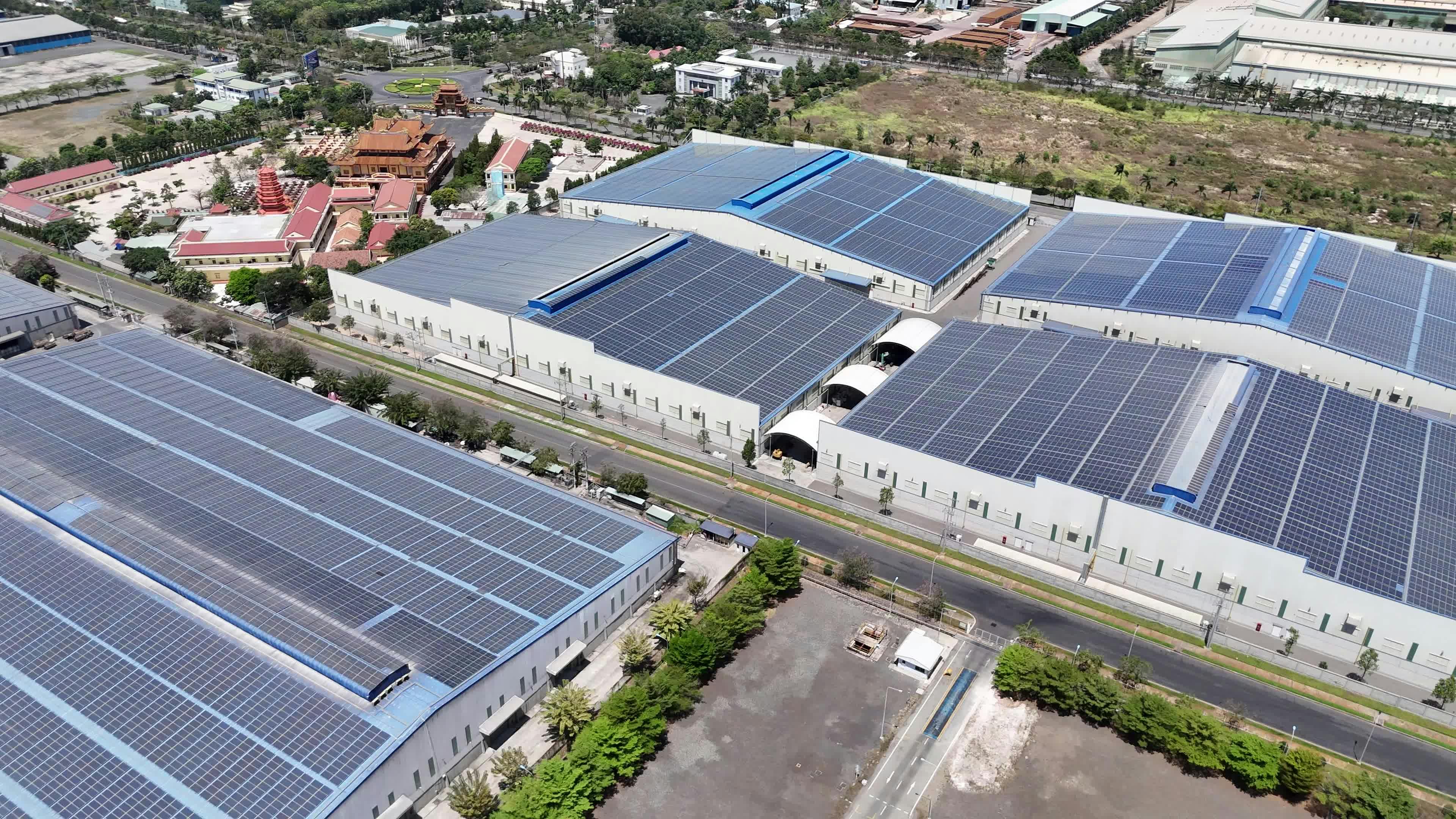 Aerial View of Industrial Solar Panel Factory Free Stock Video Footage ...