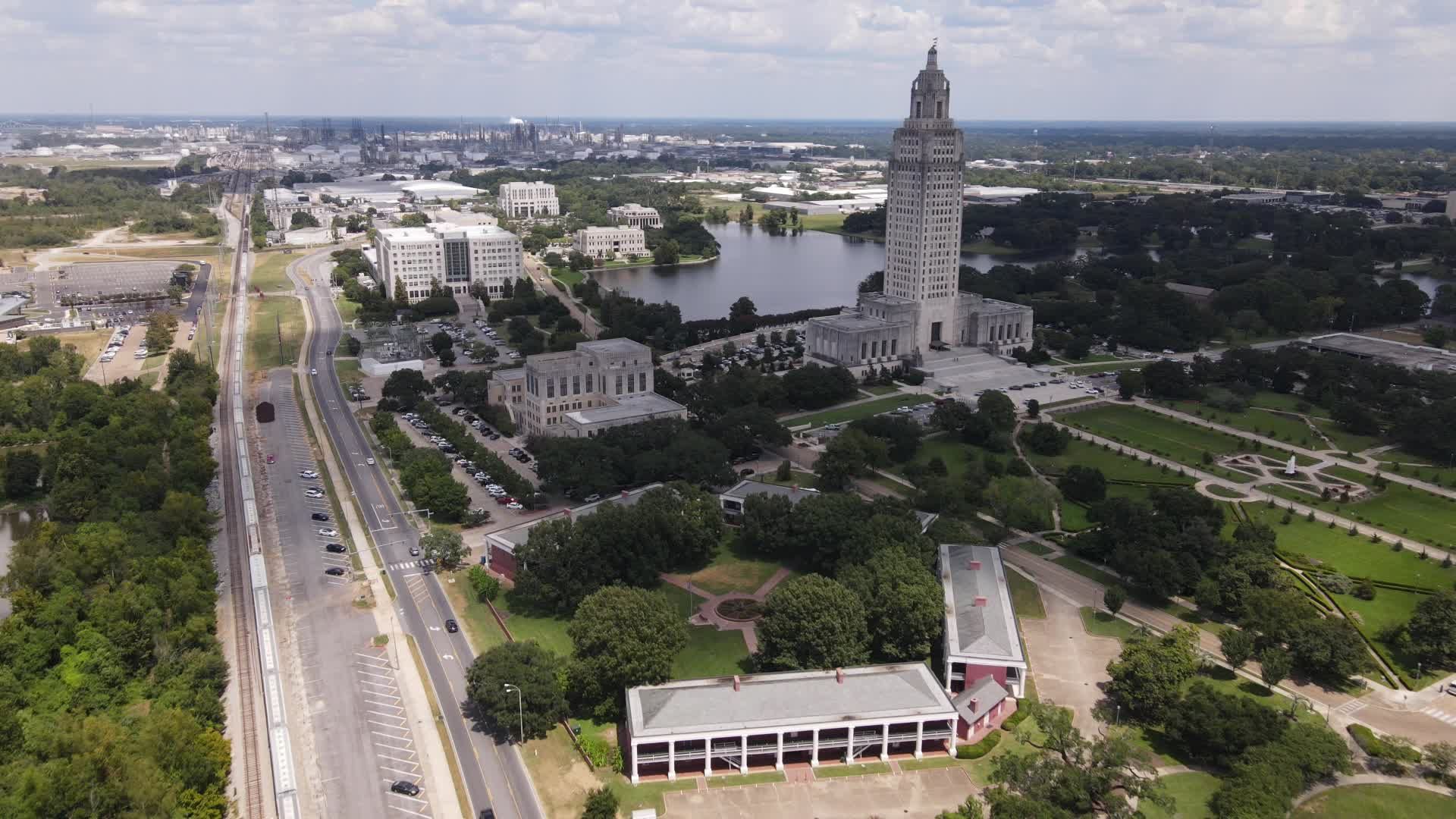 Aerial View of Louisiana State Capitol Building Free Stock Video ...