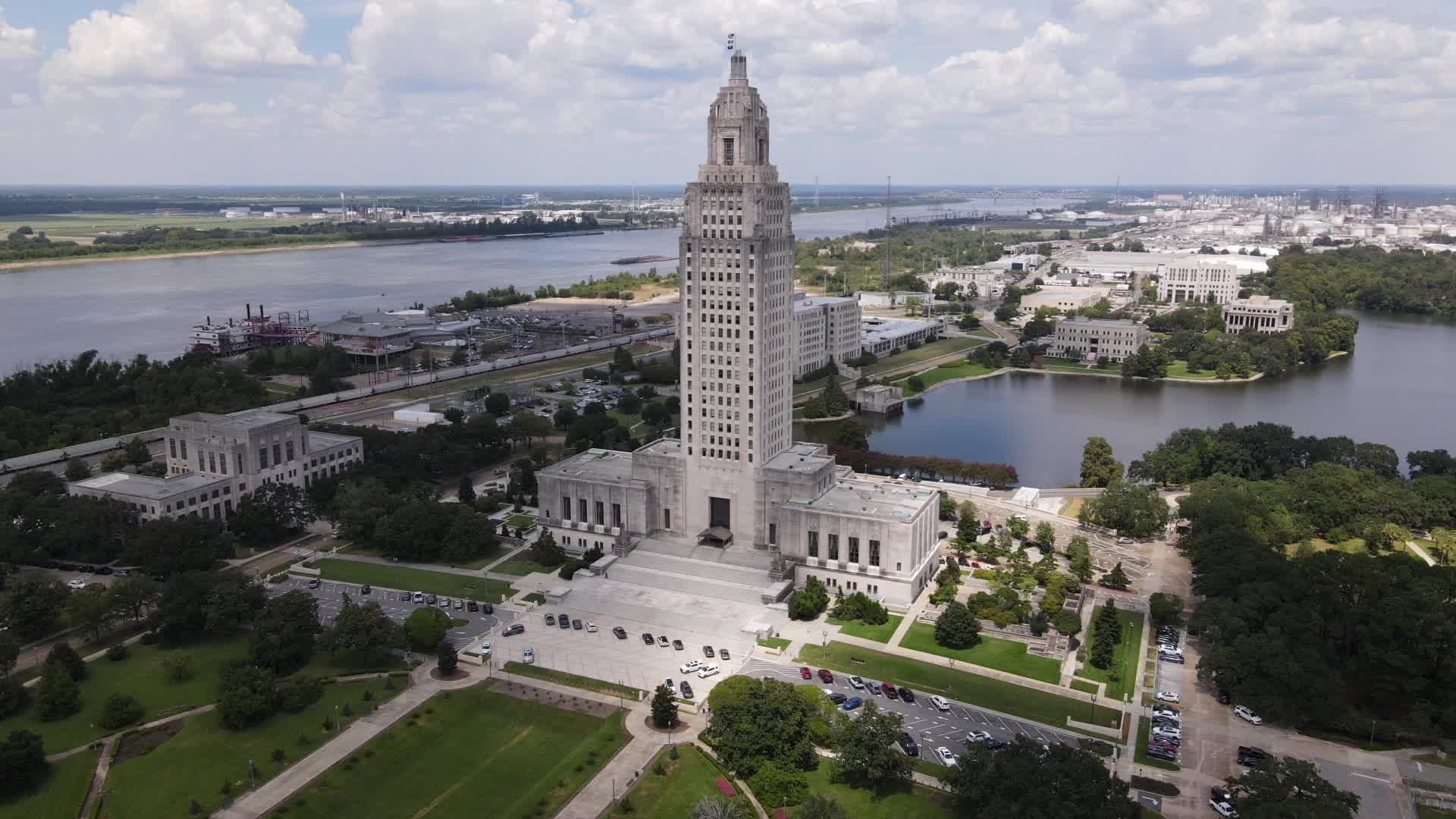 Aerial View of Louisiana State Capitol Building Free Stock Video ...