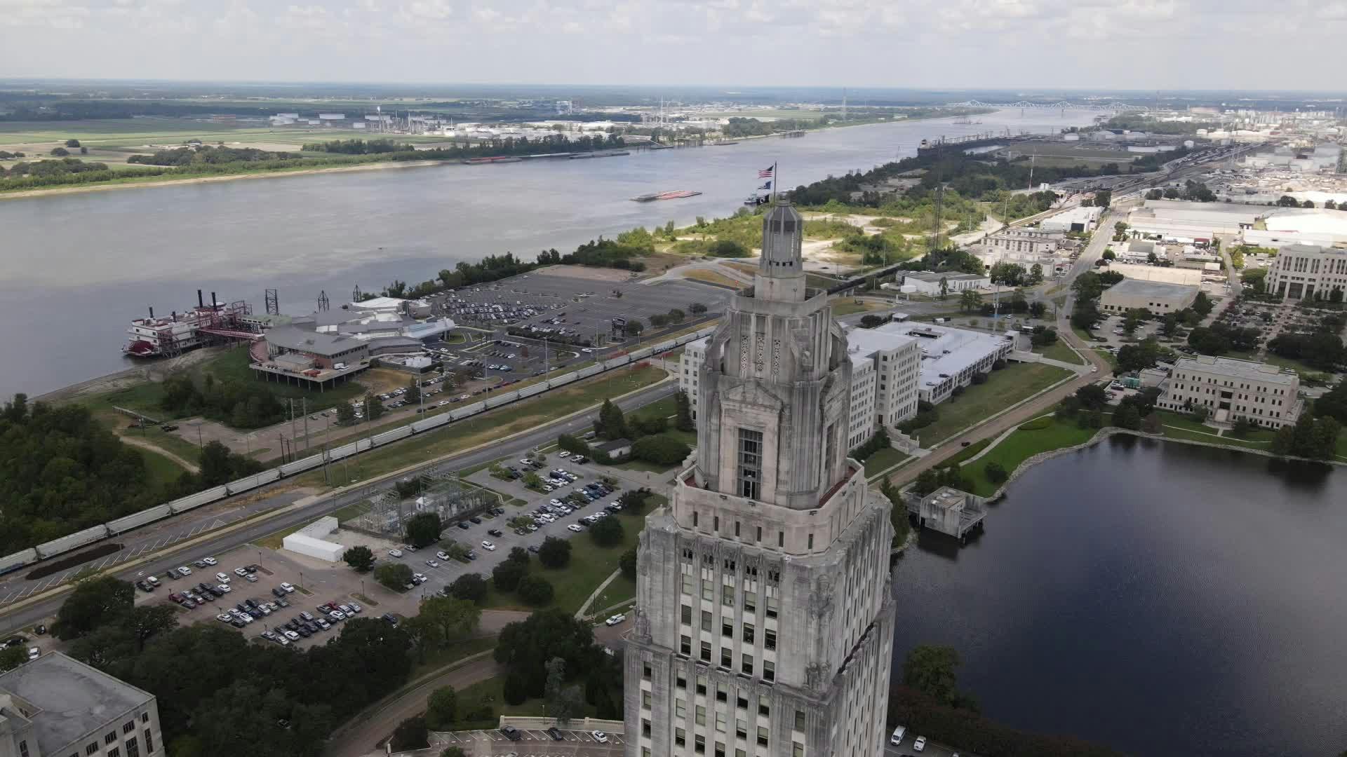 Aerial View of Louisiana State Capitol Building Free Stock Video ...