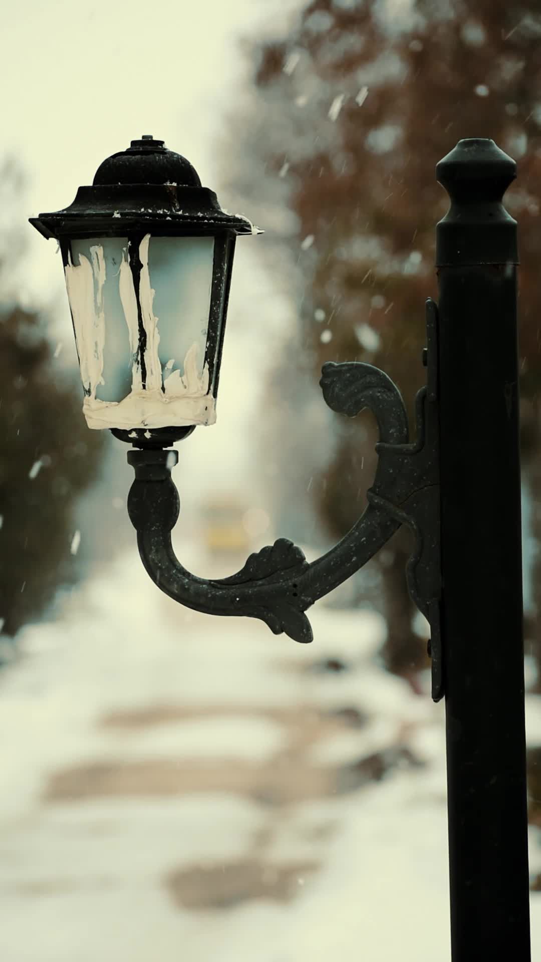 Snowy Winter Scene with Vintage Lamp Post Free Stock Video Footage ...