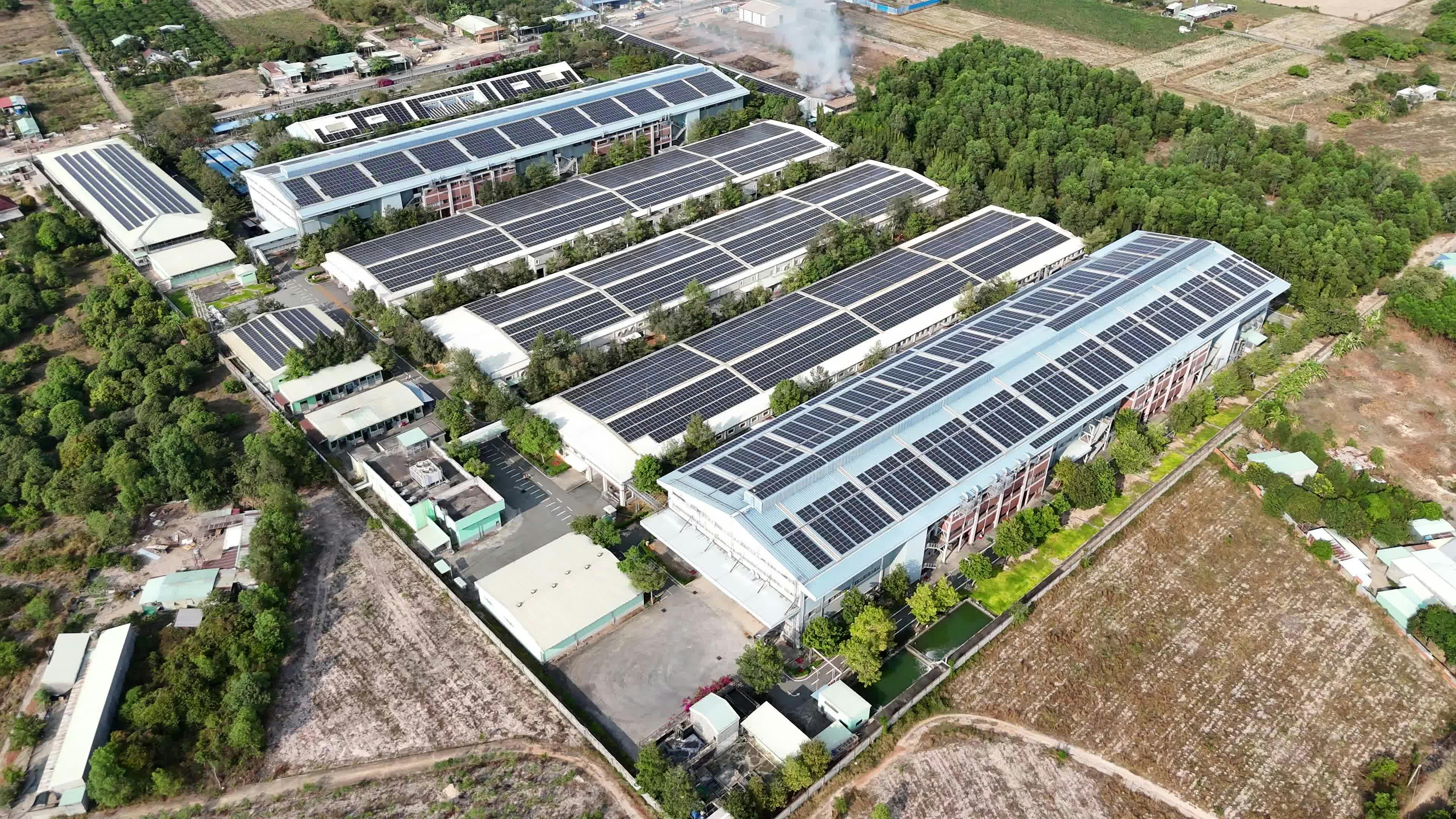 Aerial View of Solar-Powered Factory Complex Free Stock Video Footage ...