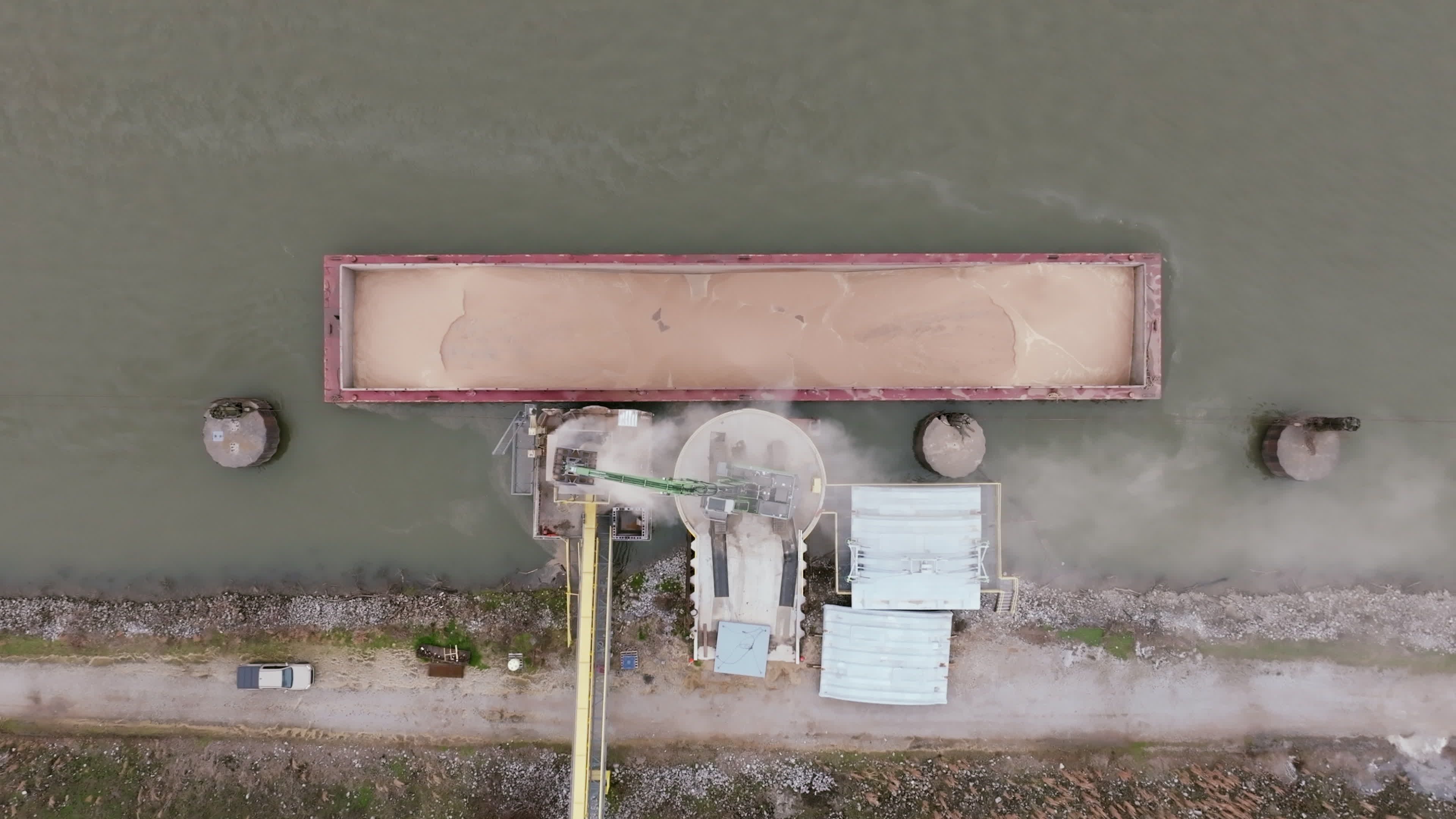 Aerial View of Industrial Barge Loading Dock Free Stock Video Footage ...