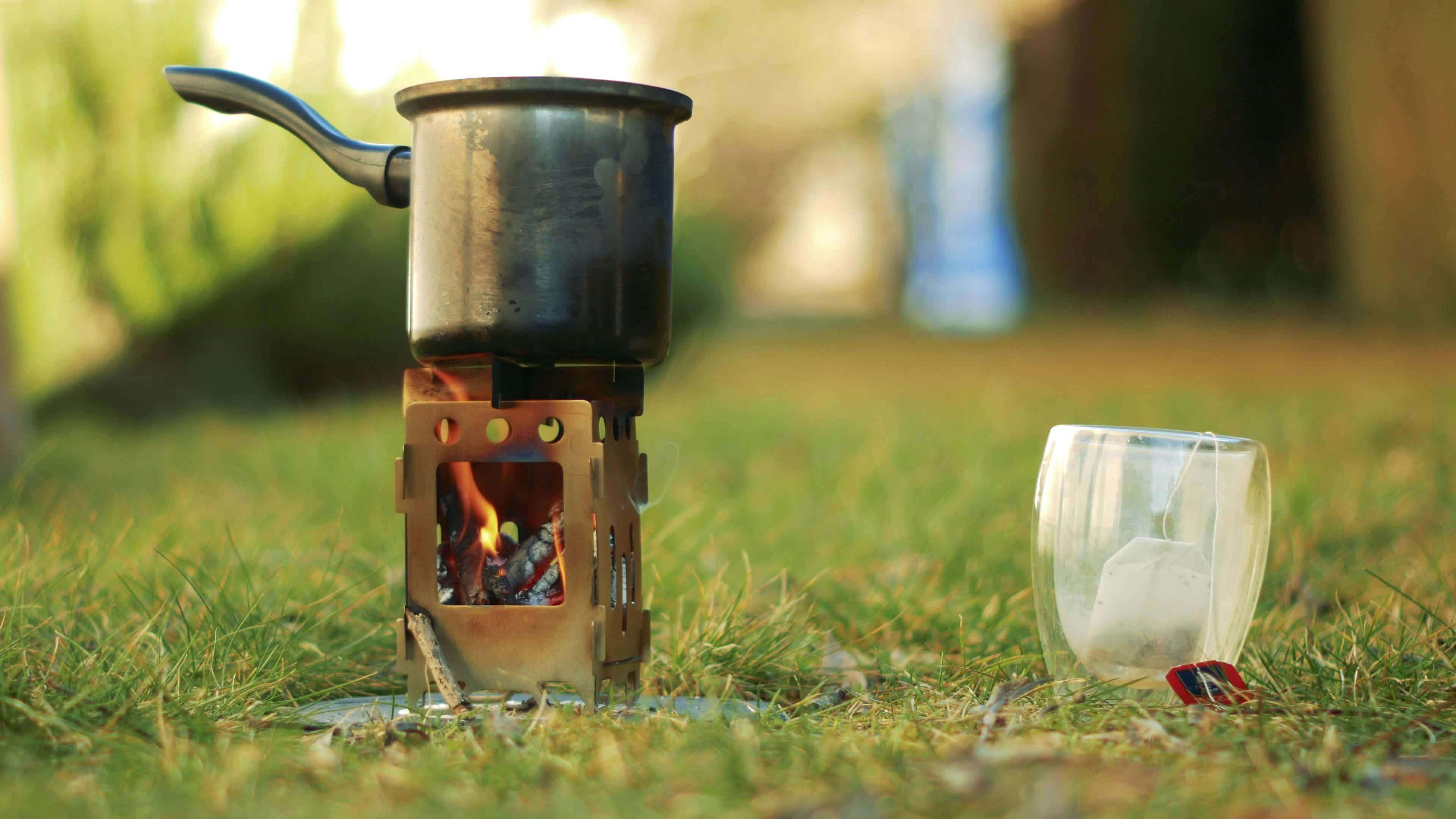 Outdoor Coffee Brewing with Portable Stove Free Stock Video Footage ...