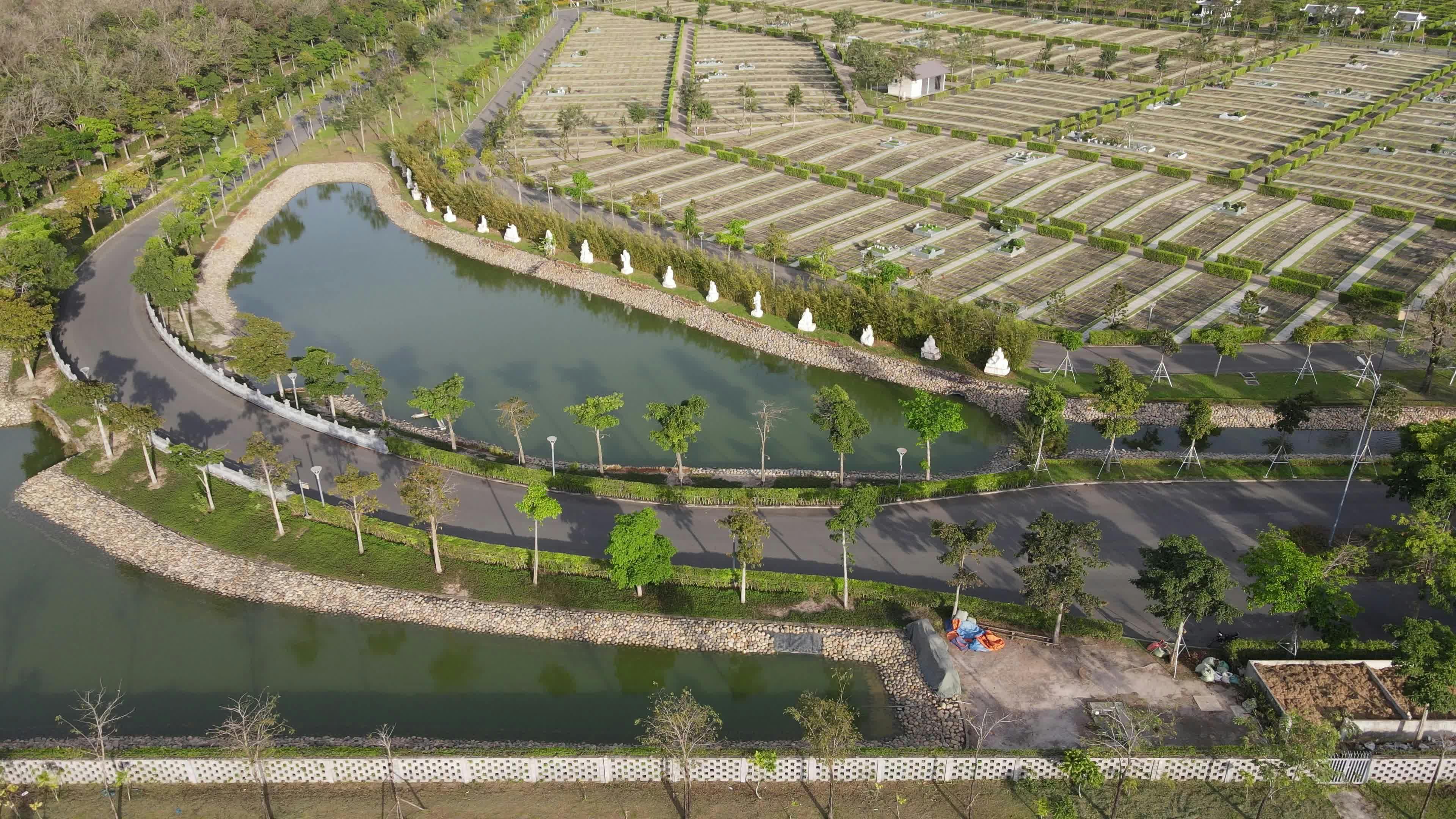 Aerial View of a Serene Cemetery Landscape Free Stock Video Footage ...