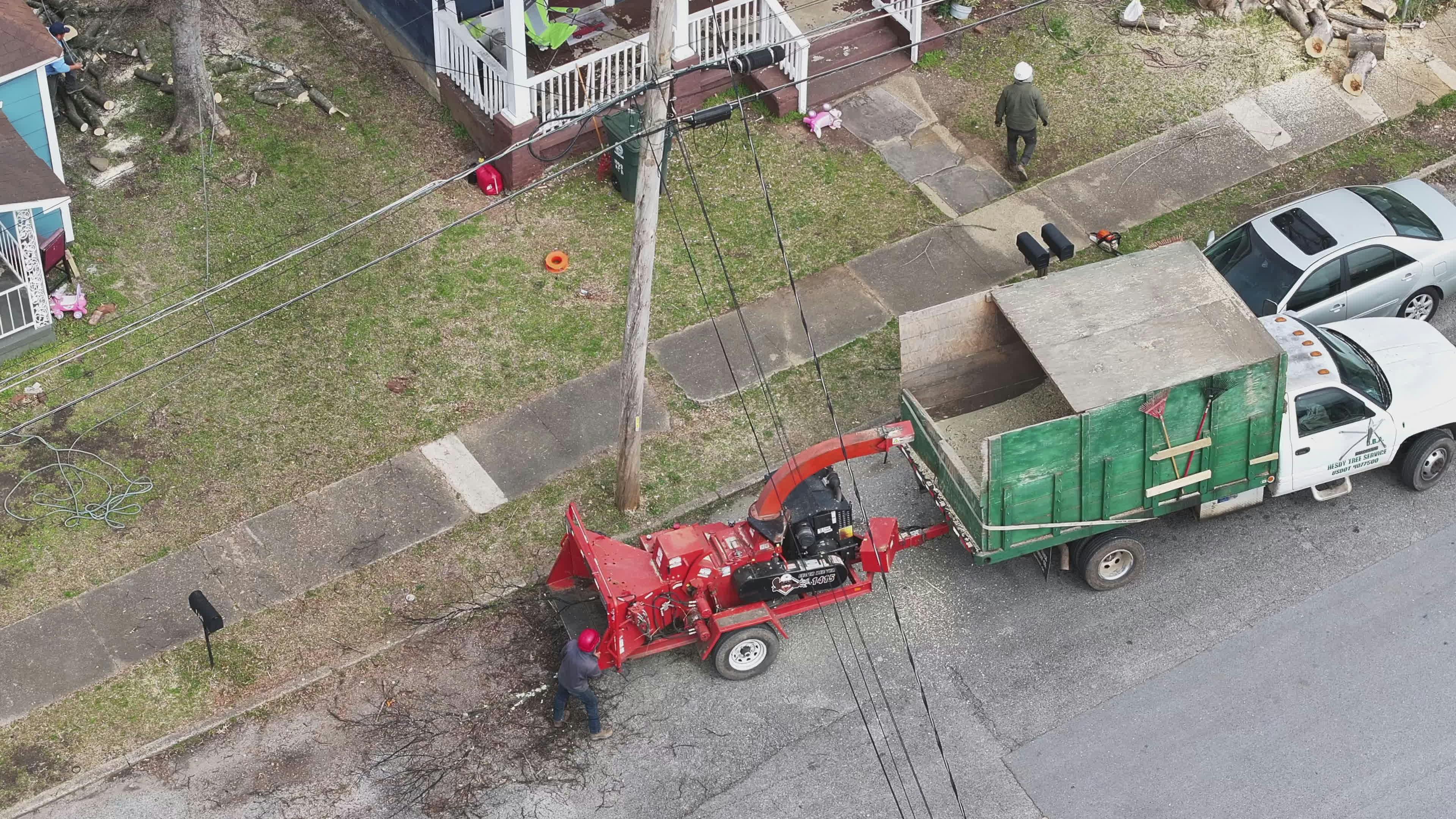 Aerial View of Tree Shredding with Wood Chipper Free Stock Video ...