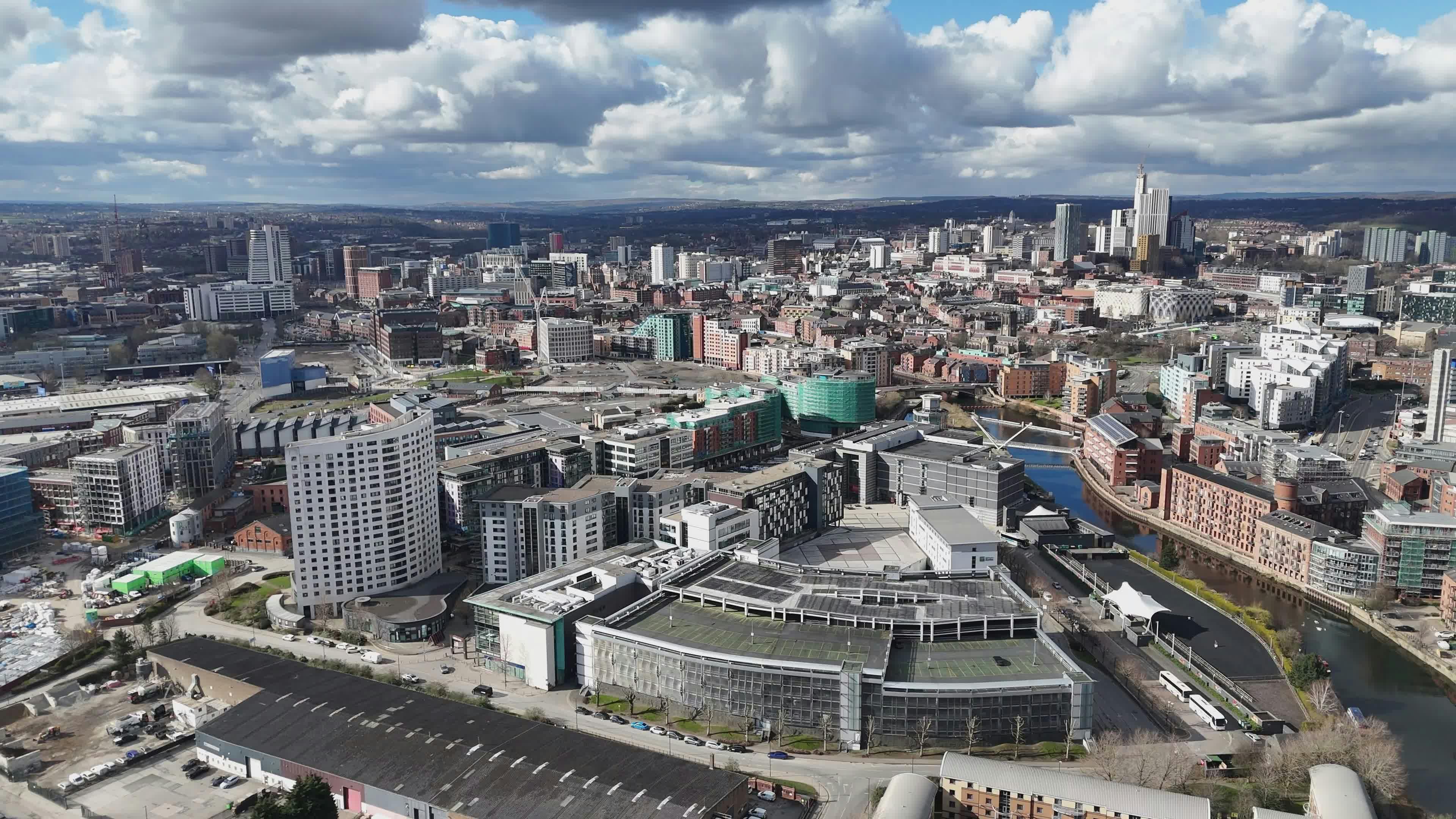 Aerial View of Leeds City Center Skyline Free Stock Video Footage ...