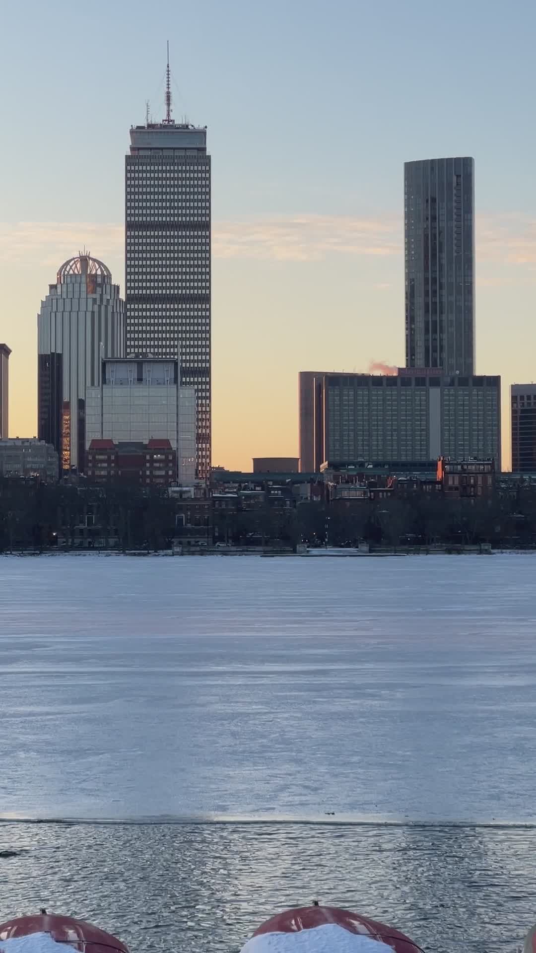 Sunset Boston Skyline Over Frozen Charles River Free Stock Video ...